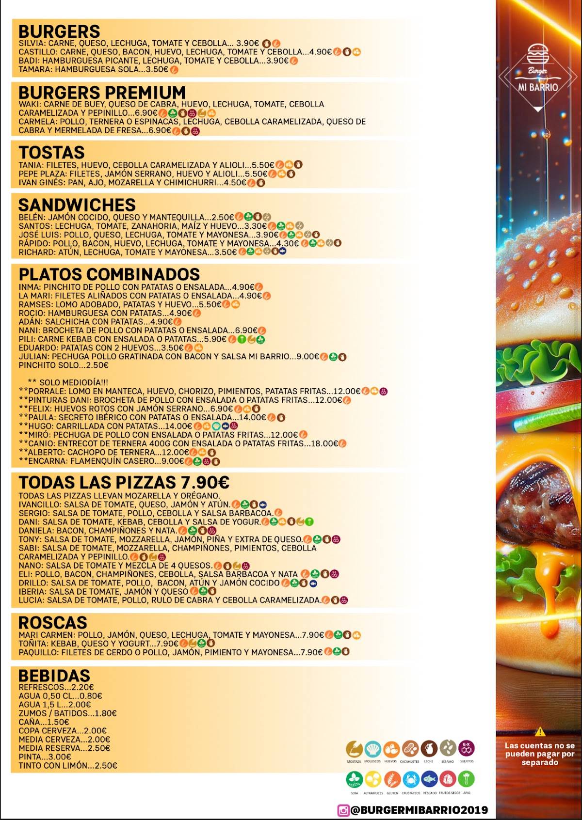 Carta de Burger Mi Barrio, Málaga, Av de Europa