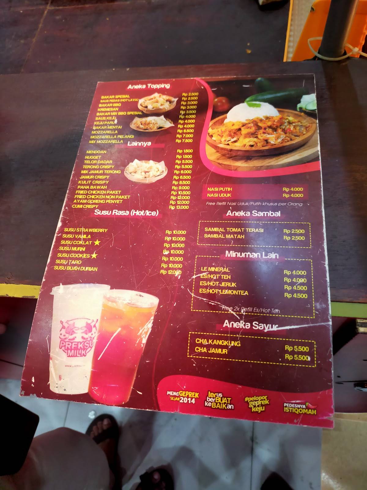 Menu at Ayam Geprek & Susu (PREKSU) restaurant, Malang