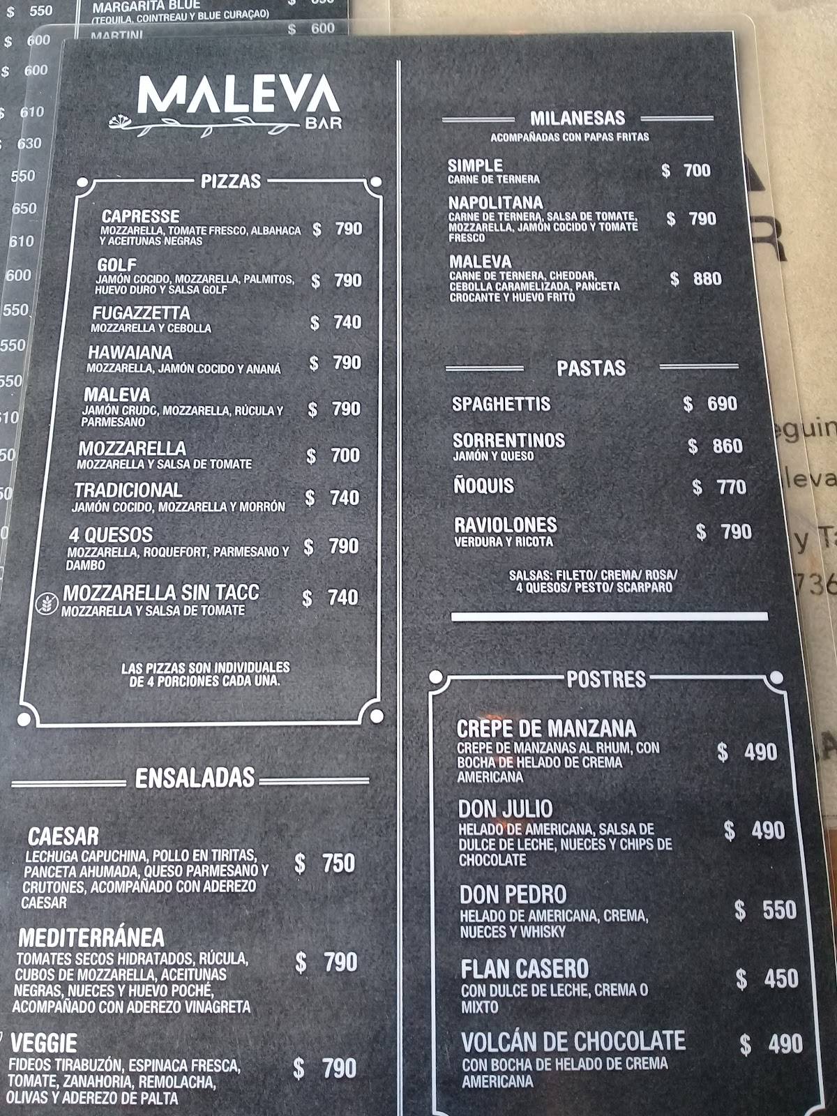 Carta de Maleva Bar, General Rodríguez
