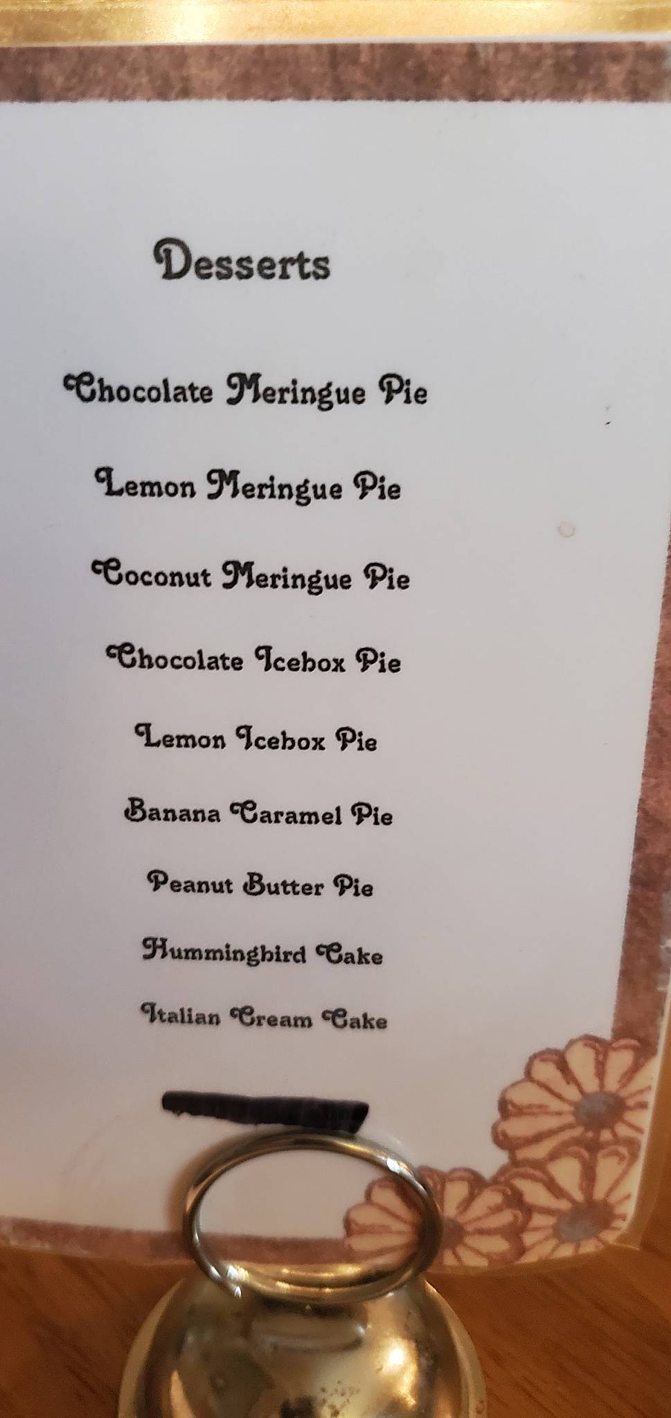 Menu at Mammy's Cupboard desserts, Natchez
