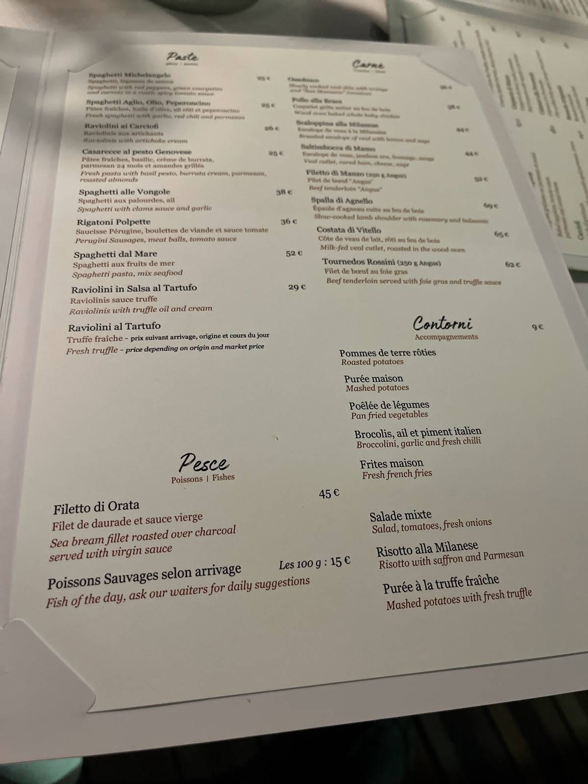 Menu at Mamo Michelangelo pizzeria, Antibes