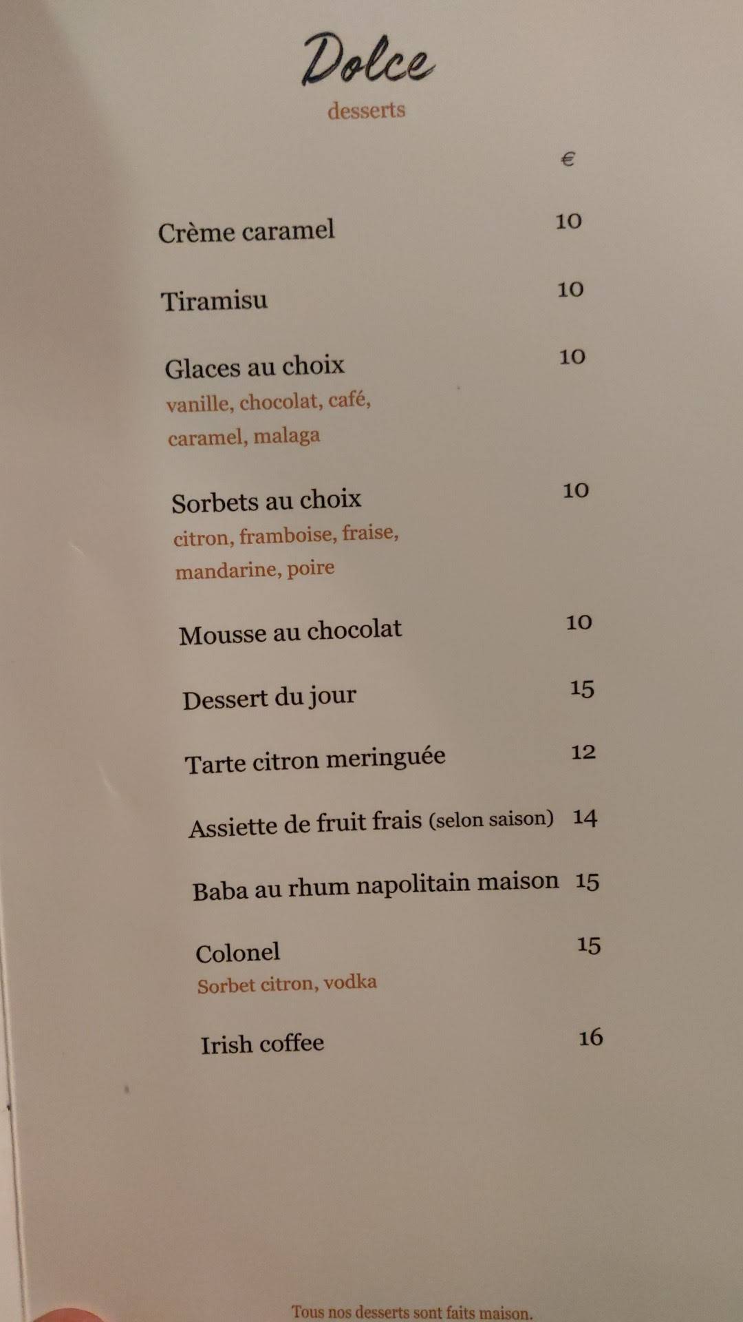 Menu at Mamo Michelangelo pizzeria, Antibes