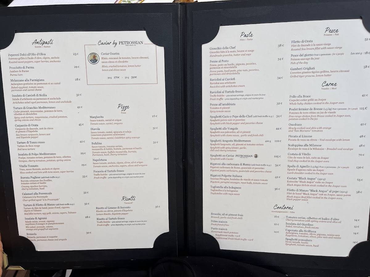 Menu au Mamo Michelangelo pizzeria, Antibes