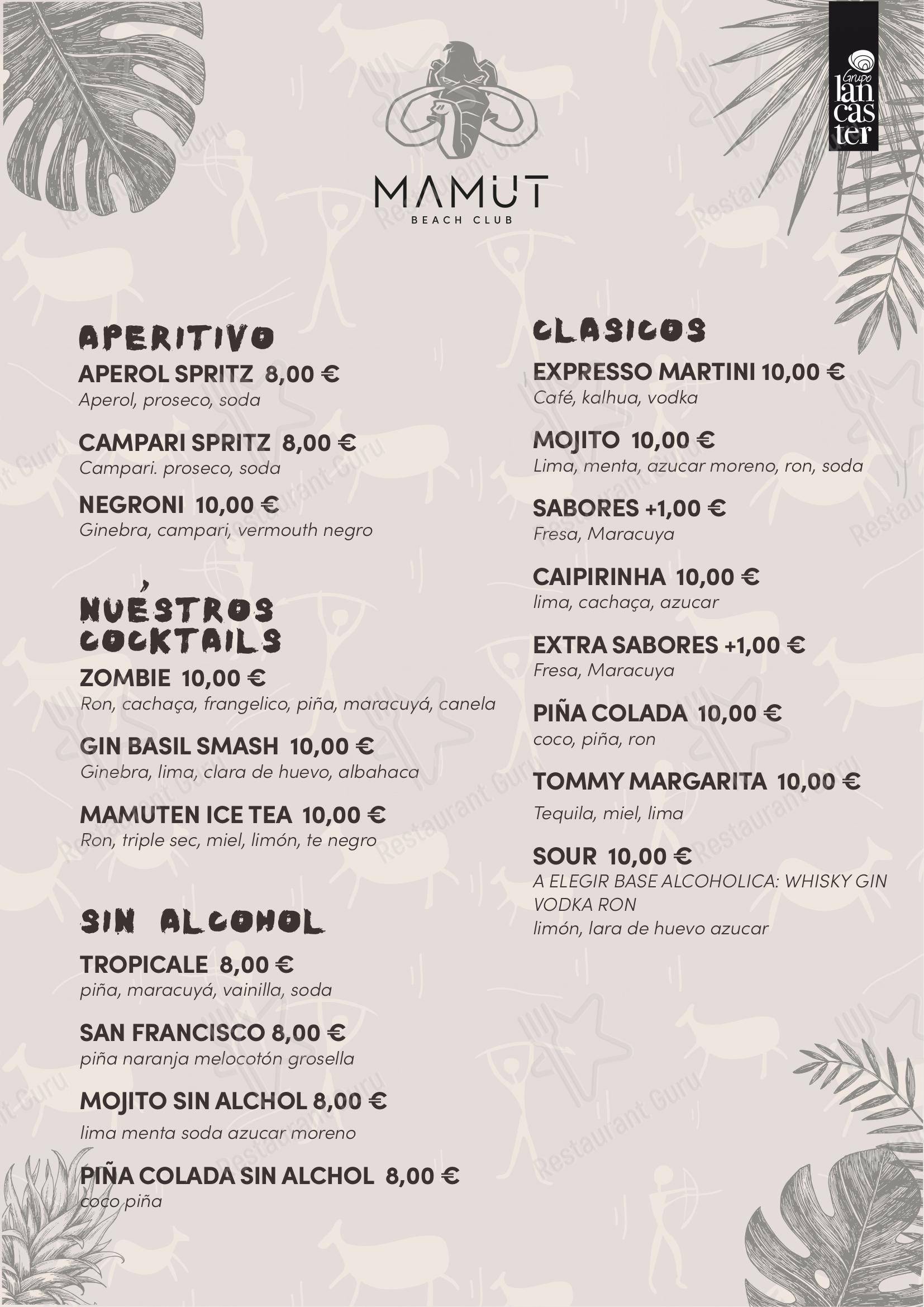 Carta de Mamut Beach Club, Gavà