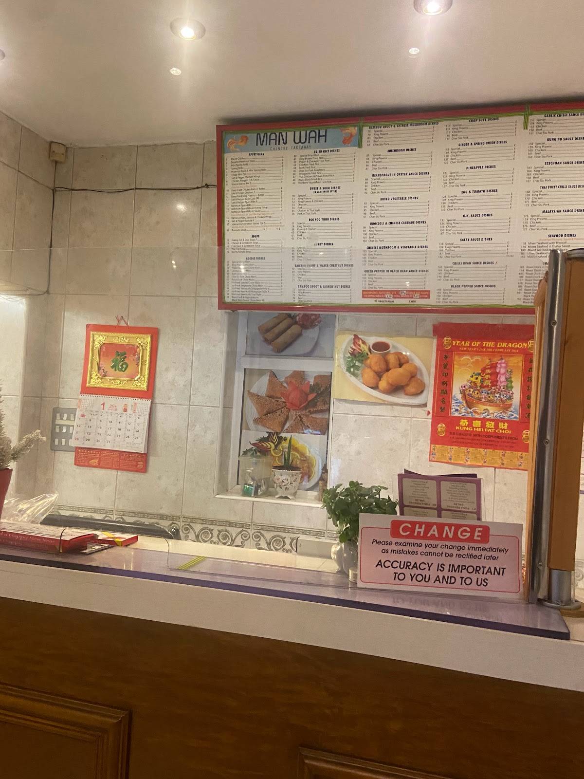 Menu at Man Wah fast food, Leeds