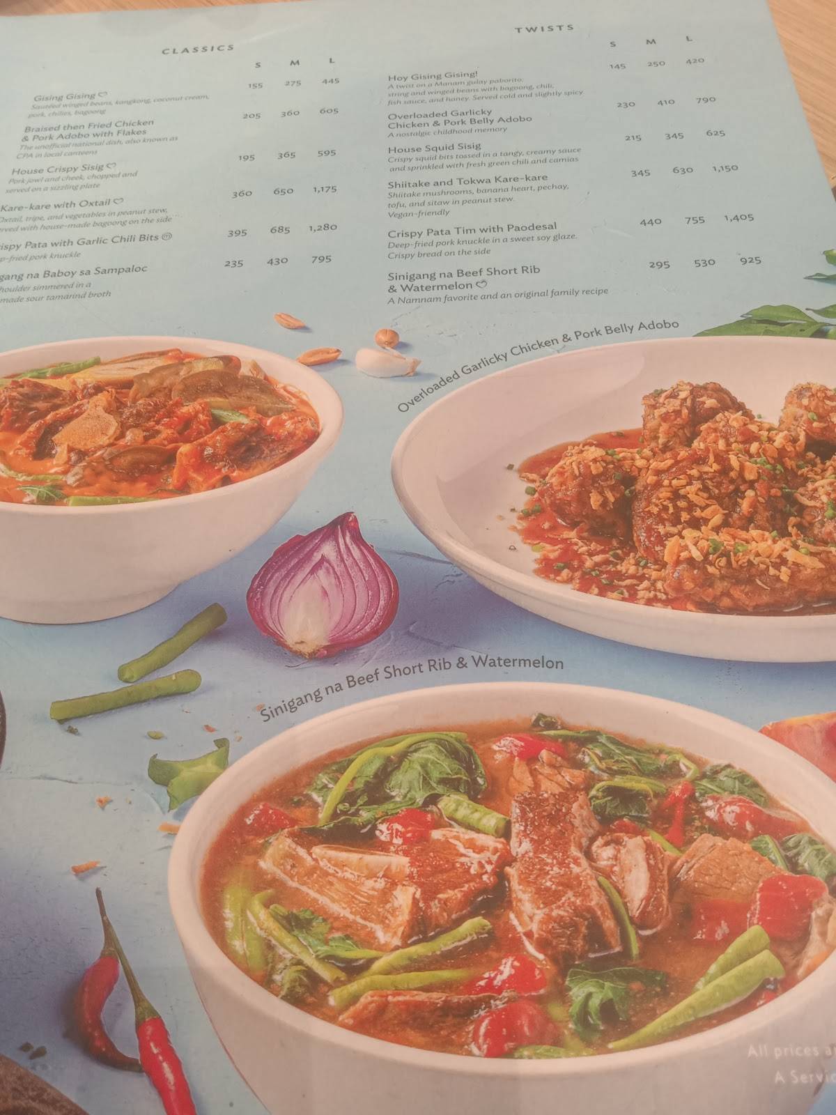 Menu at Manam Opus Mall restaurant, Quezon City