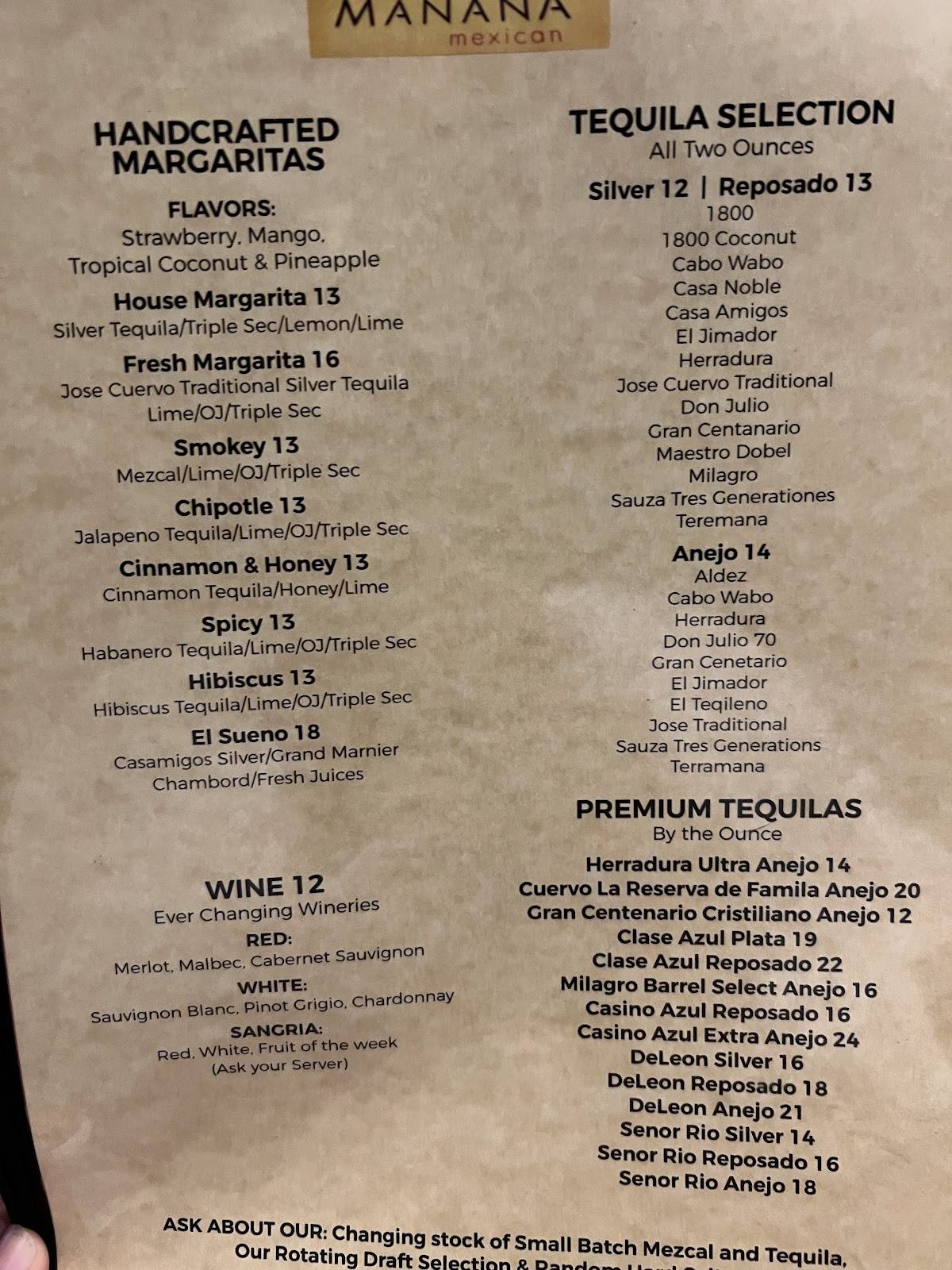 Menu at Mañana Cafe, Groton