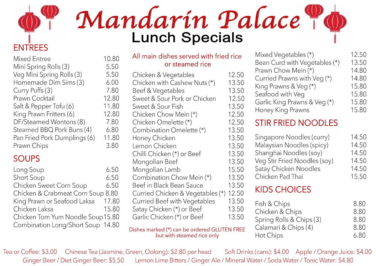 Menu at Mandarin Palace Chinese Restaurant Lismore, Lismore
