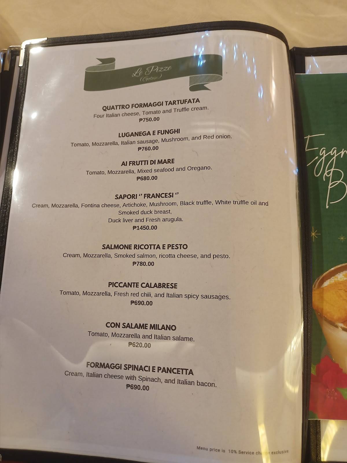 Menu at Mangiamo Ristorante restaurant, Makati