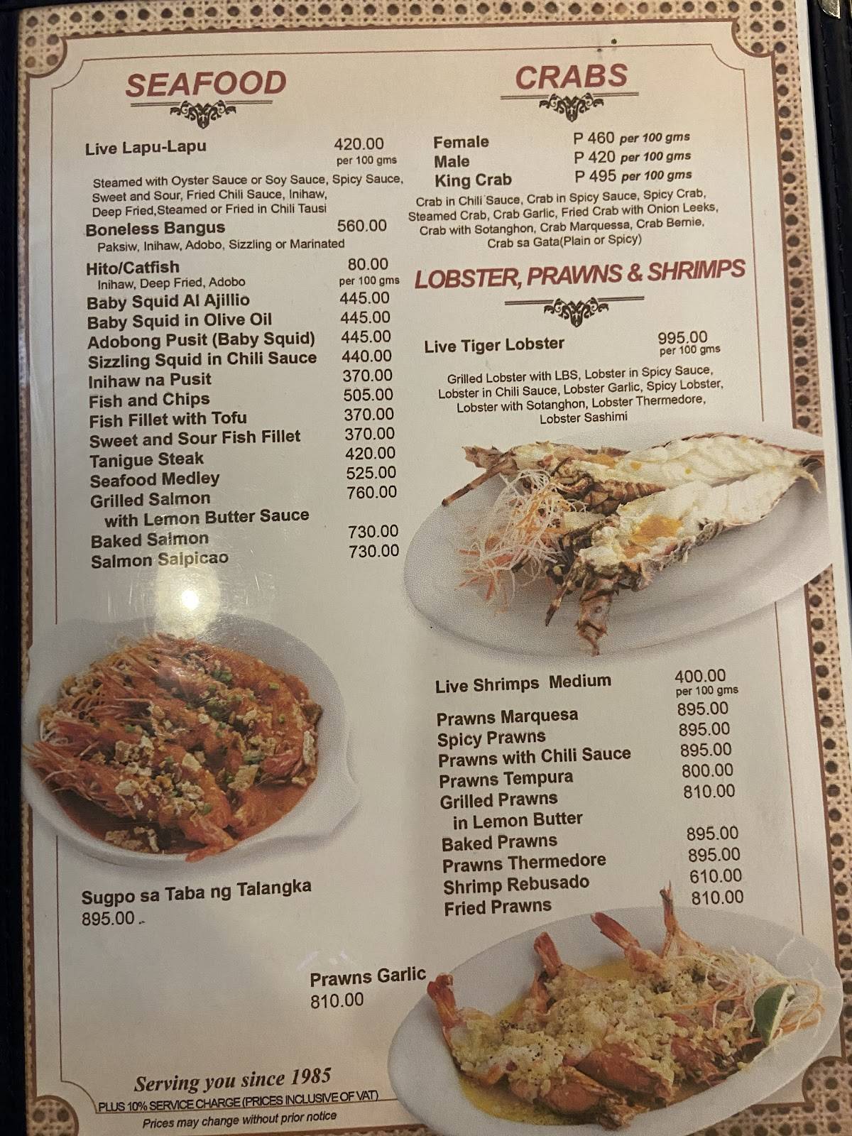 Menu at Harbor View Restaurant, Manila, South Dr