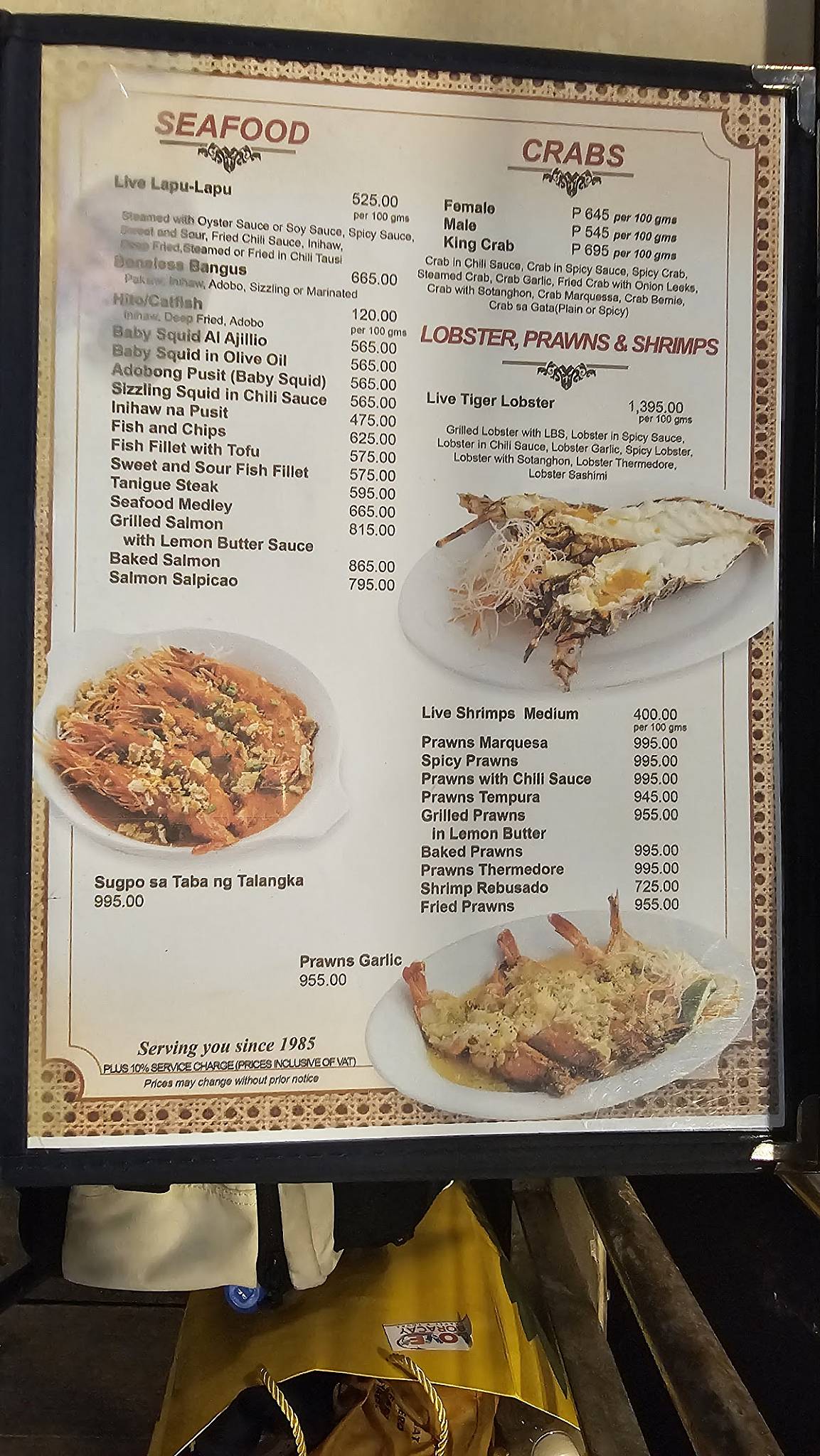 Menu at Harbor View Restaurant, Manila, South Dr