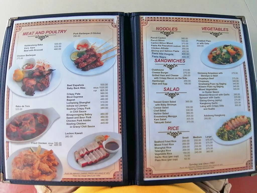 Menu at Harbor View Restaurant, Manila, South Dr