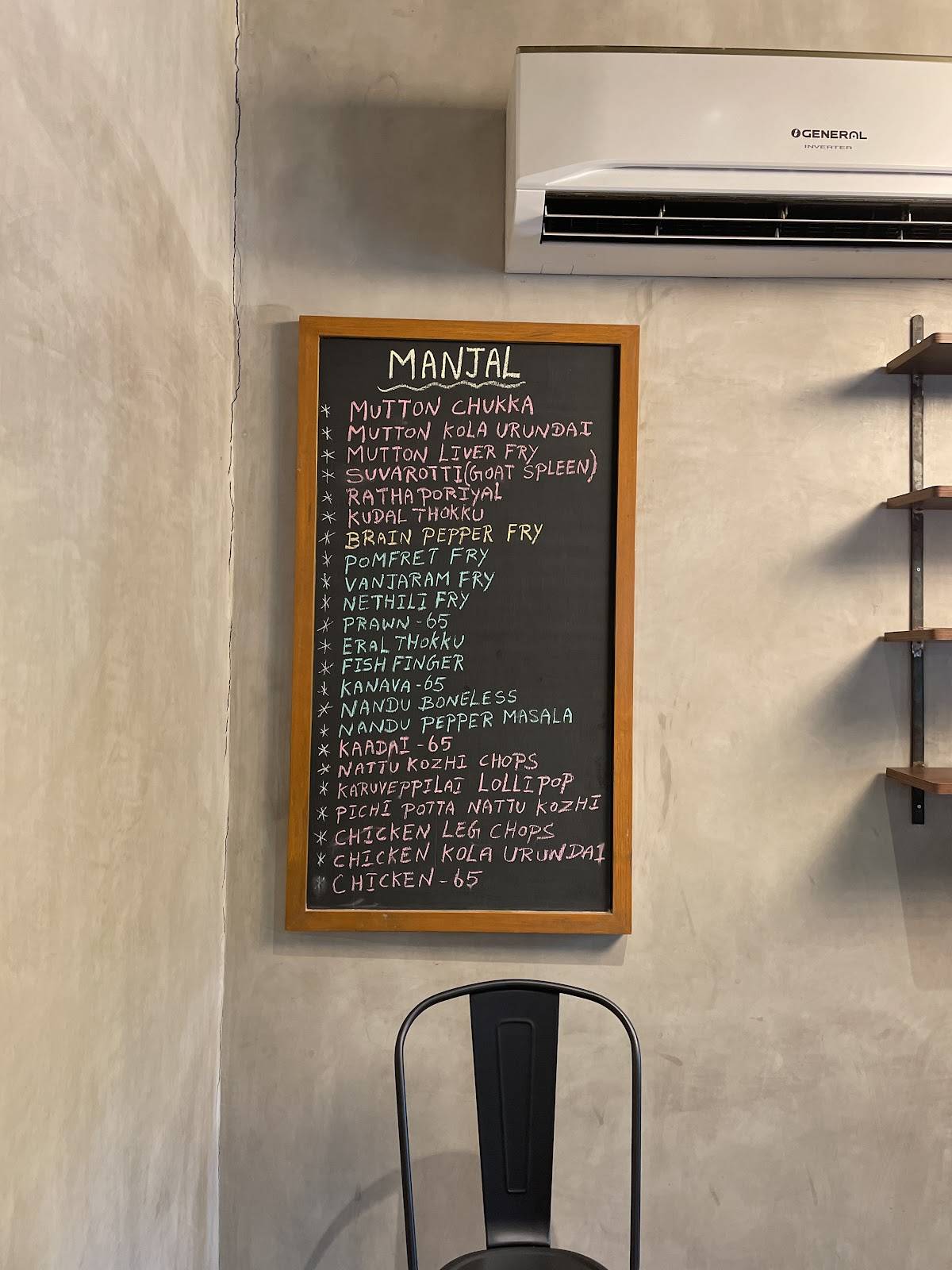 Menu at Manjal, Chennai, 6/9