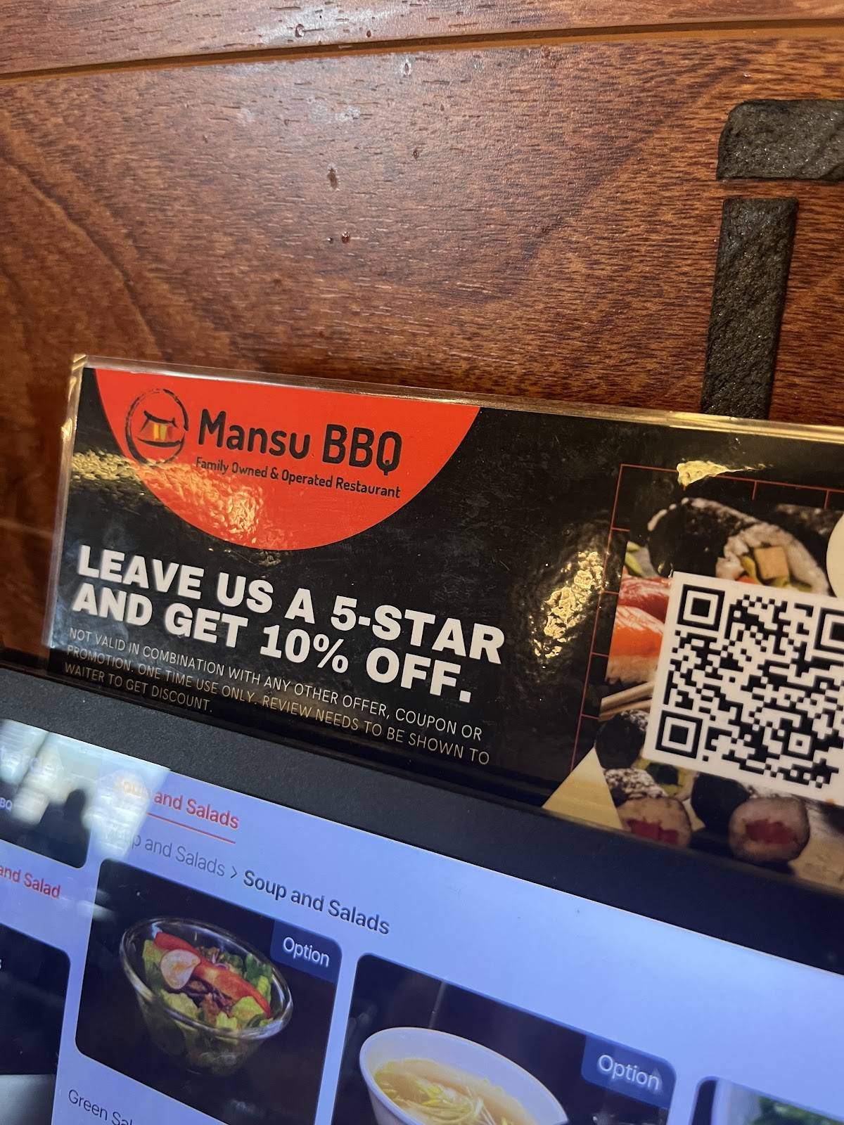 Menu au Mansu BBQ, Dieppe