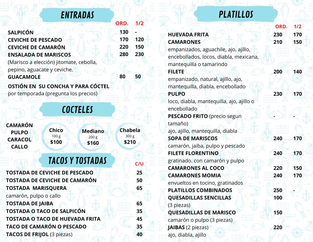 Carta del restaurante Mariscos "Doña Concha", Manzanillo, Damián Ochoa 4