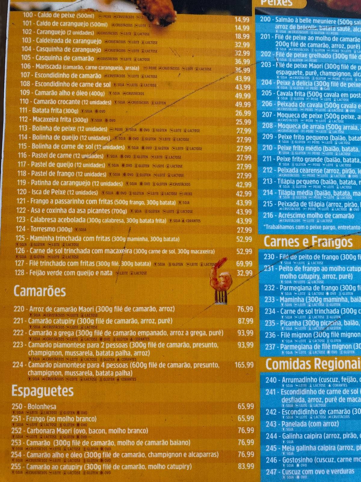 Menu em Maori Beach Club, Caucaia
