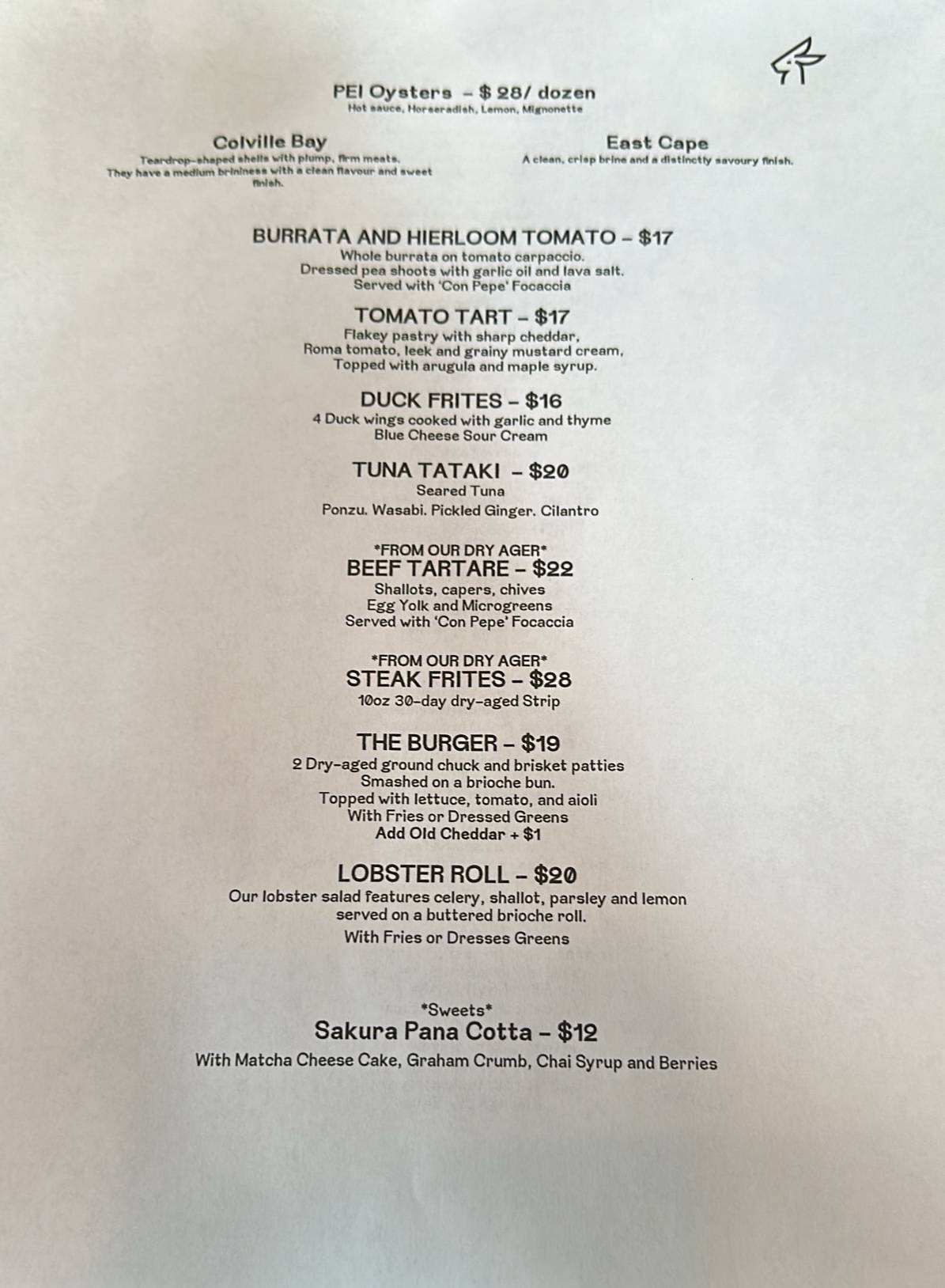 Menu at March Hare restaurant, Sarnia