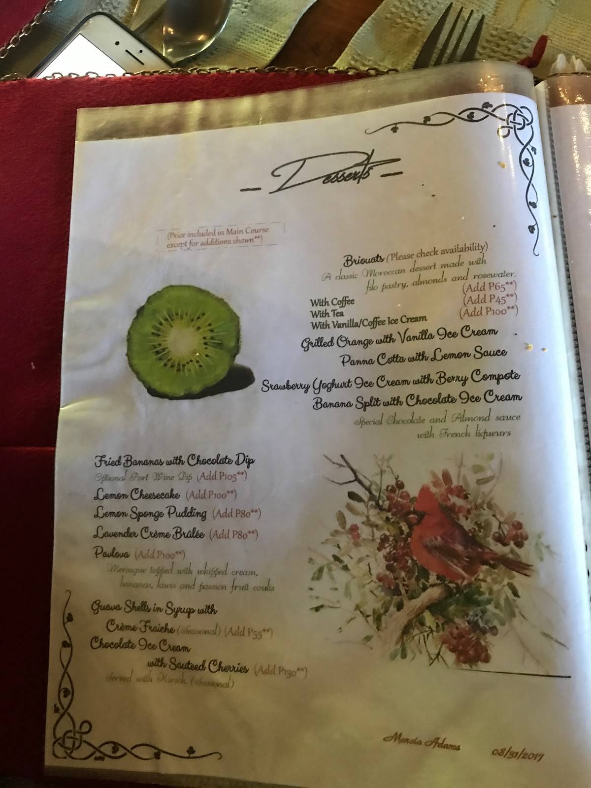 Menu at Marcia Adams' Restaurant, Tagaytay