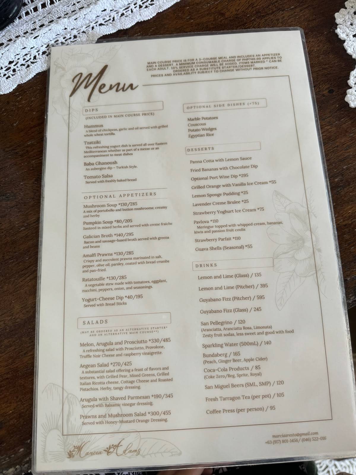 Menu at Marcia Adams' Restaurant, Tagaytay