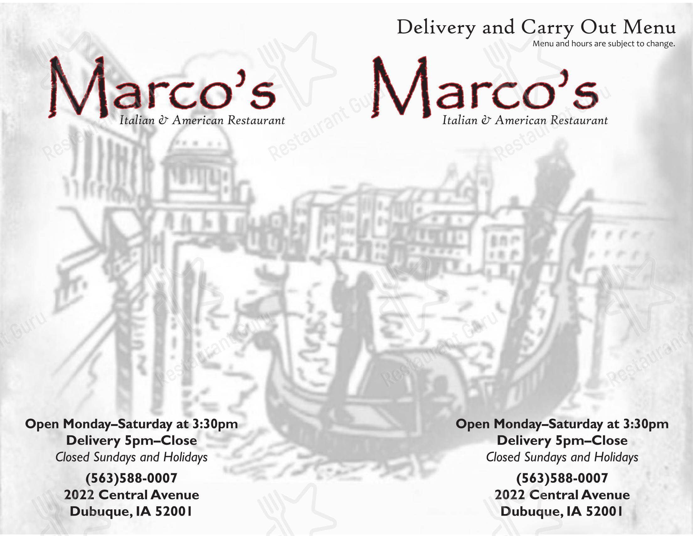 Menu at Marco's Italian & American Foods pizzeria, Dubuque