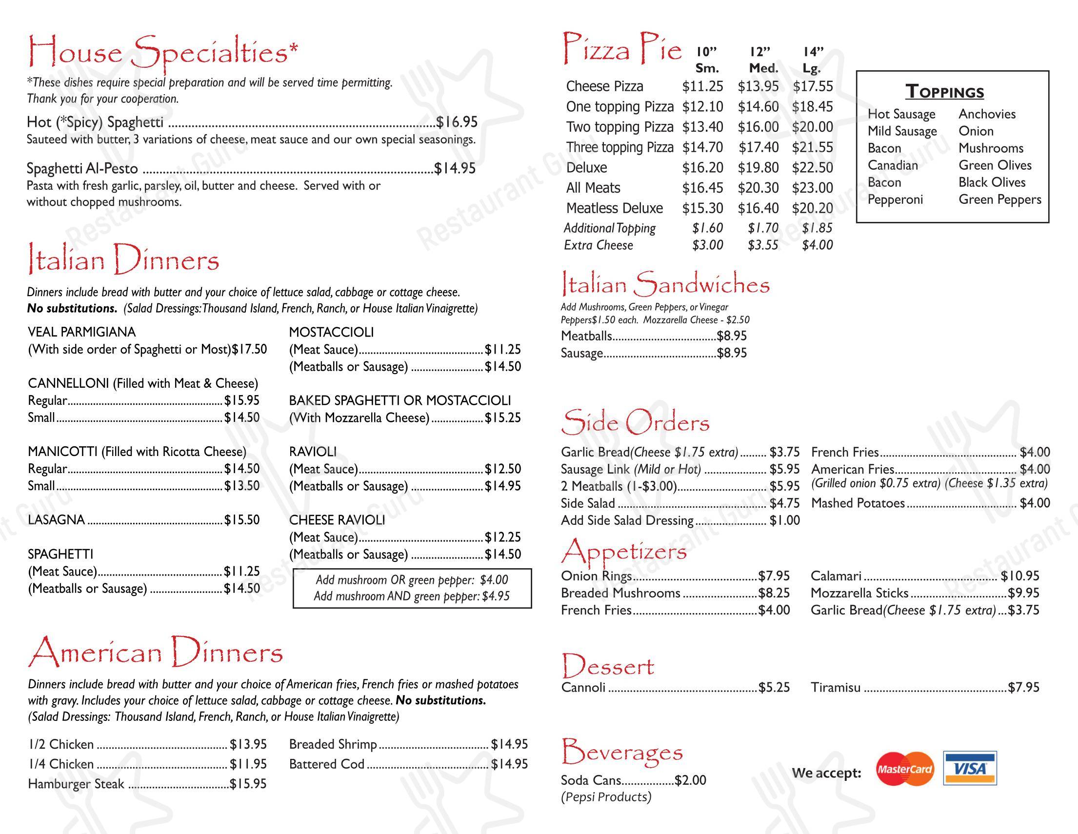 Menu at Marco's Italian & American Foods pizzeria, Dubuque