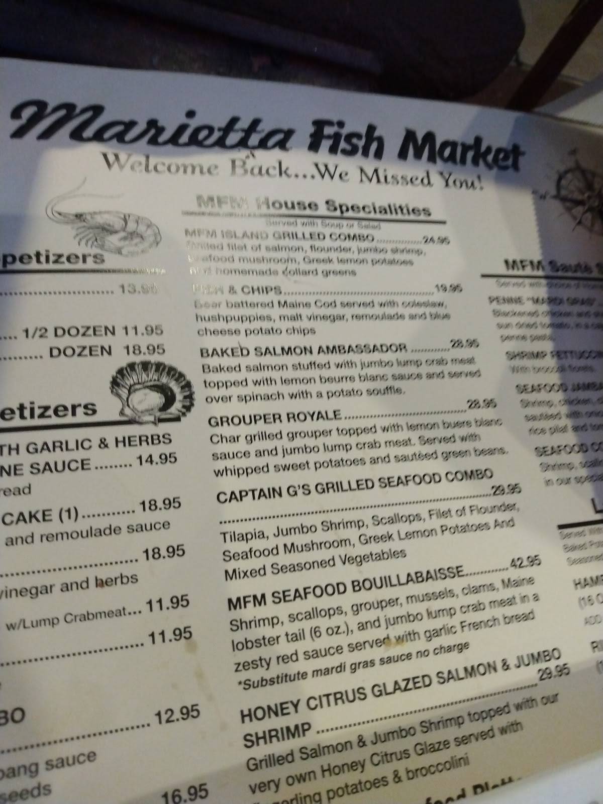 Menu at Marietta Fish Market restaurant, Marietta