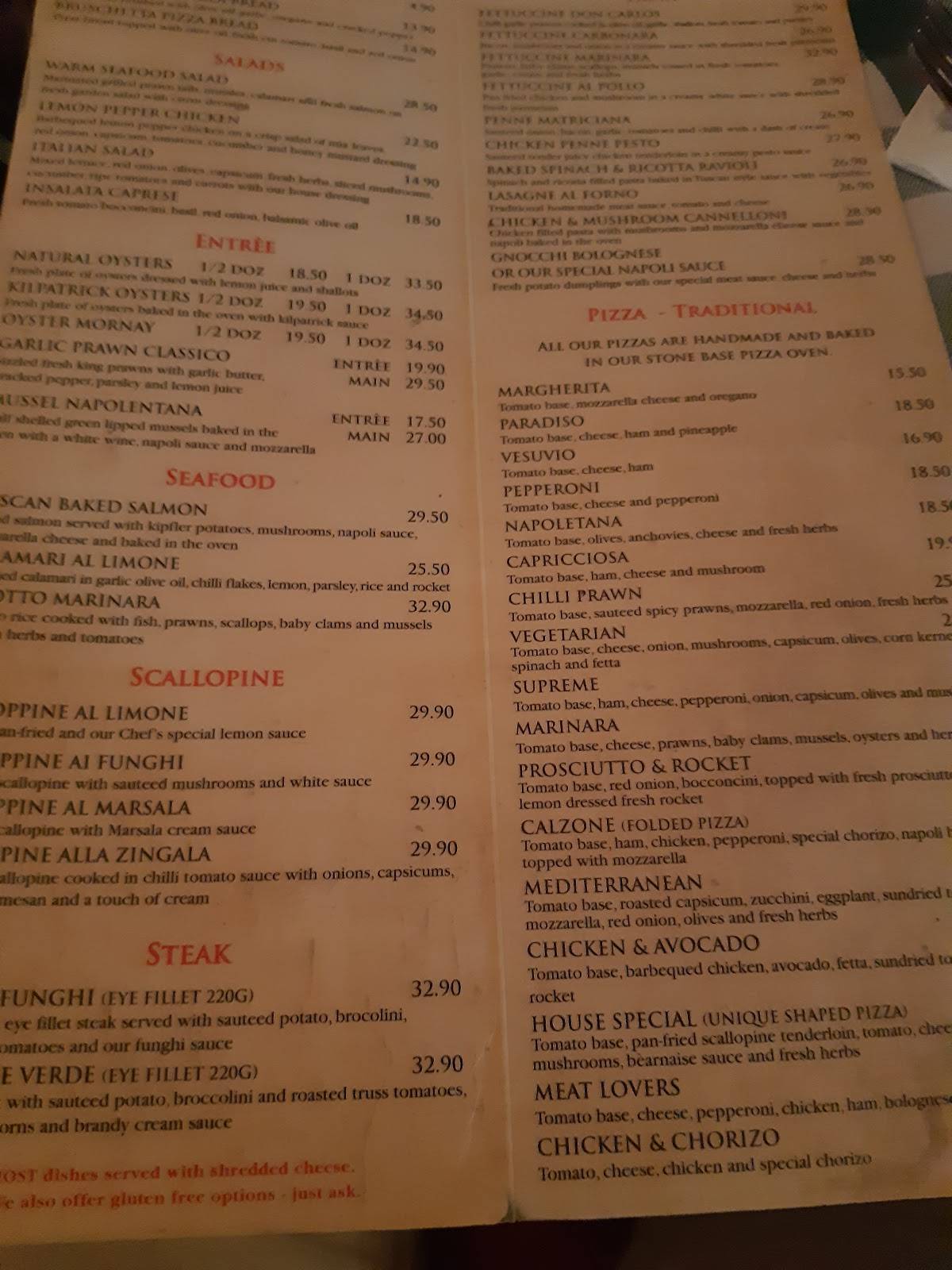 Menu at Marinara Restaurant, Hawthorne