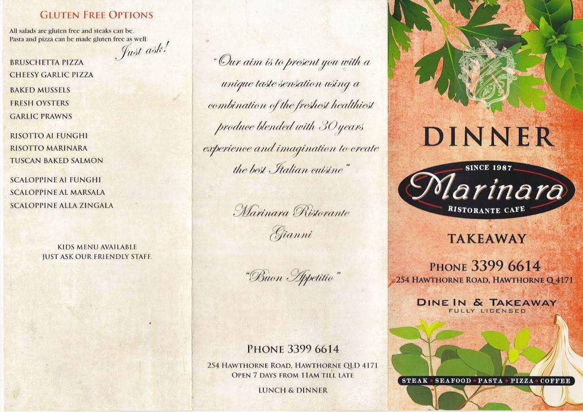 Menu at Marinara Restaurant, Hawthorne