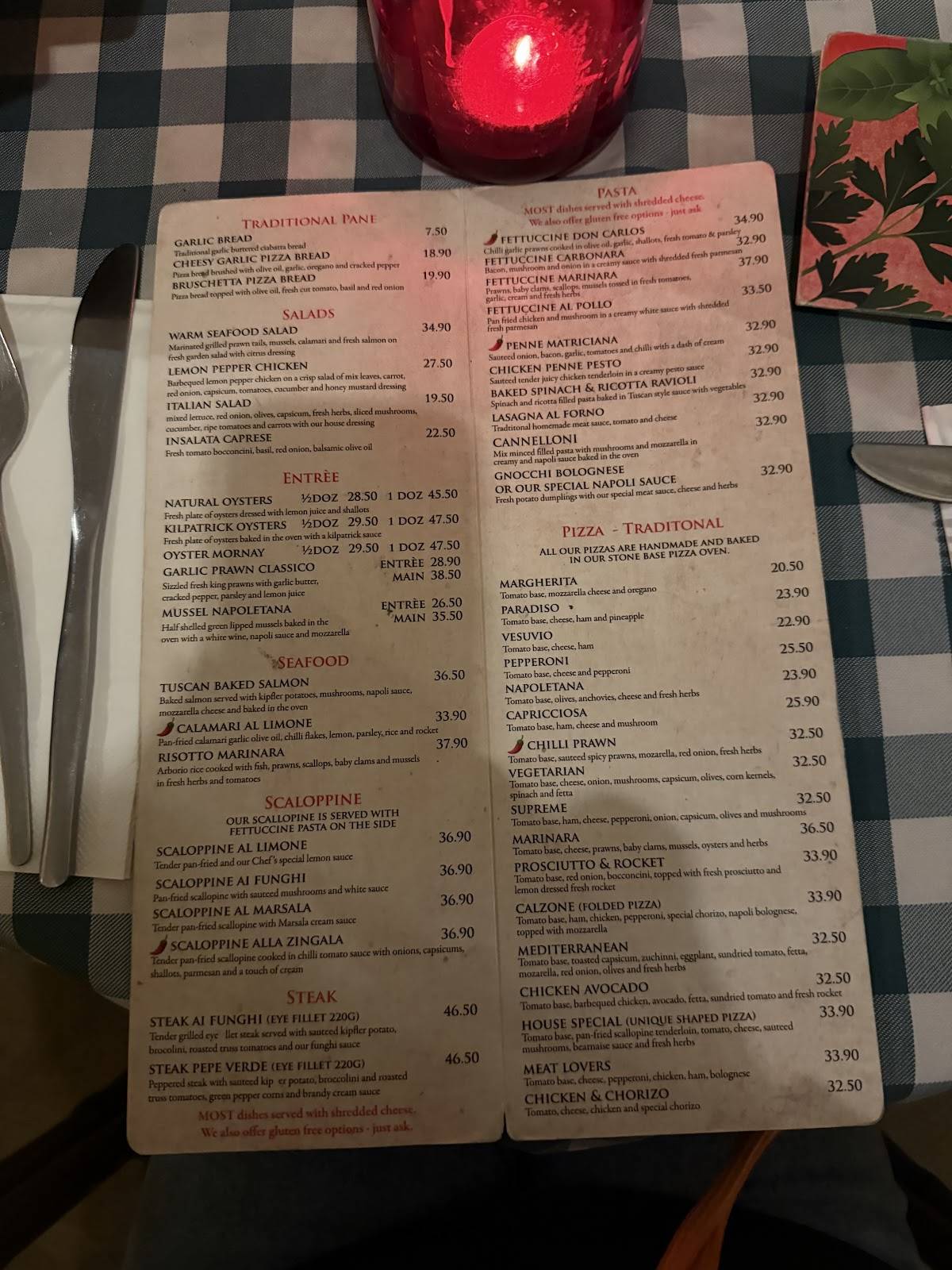 Menu at Marinara Restaurant, Hawthorne