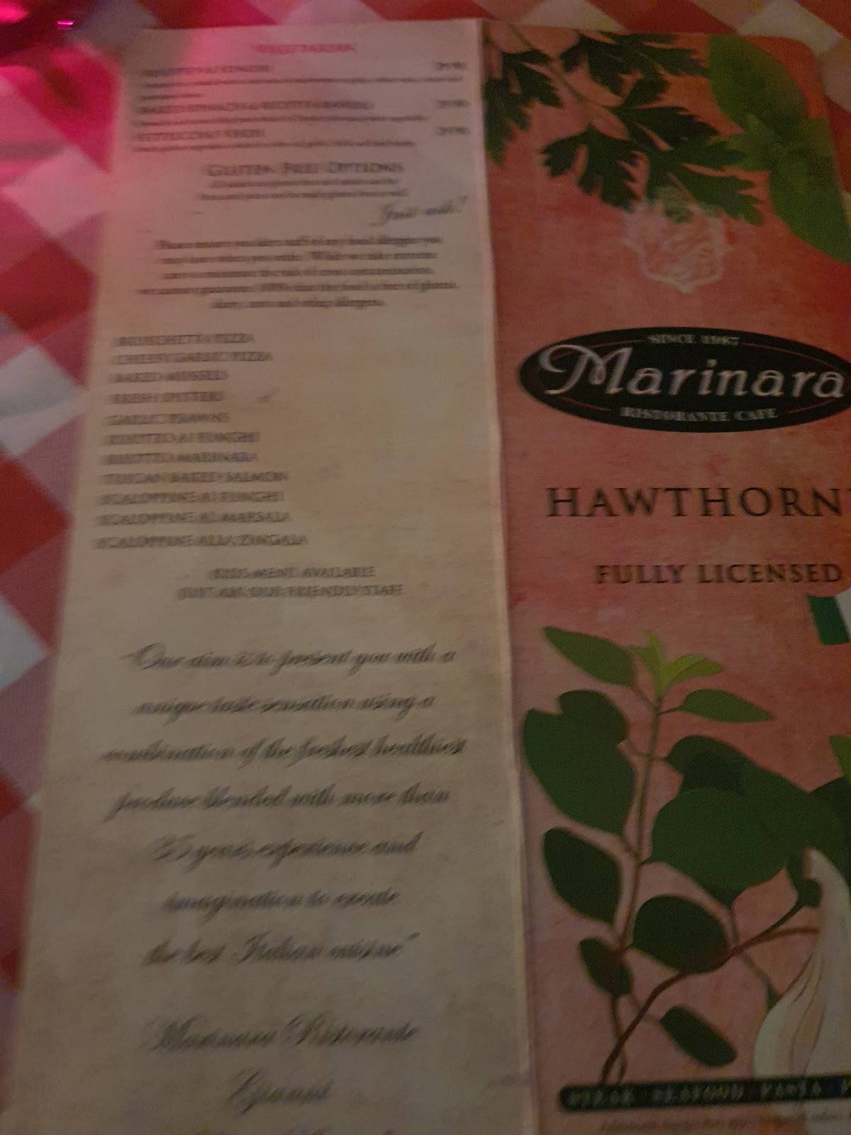 Menu at Marinara Restaurant, Hawthorne