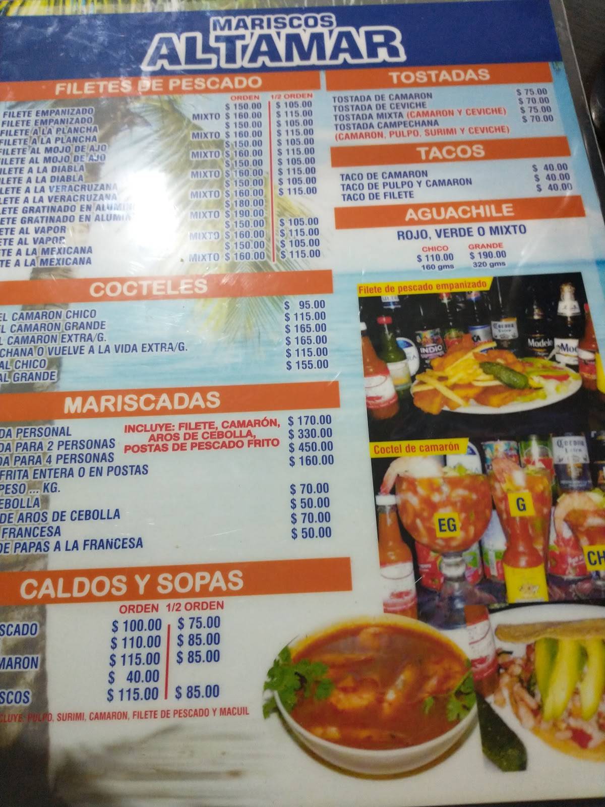 Carta del restaurante Mariscos altamar, Guadalupe