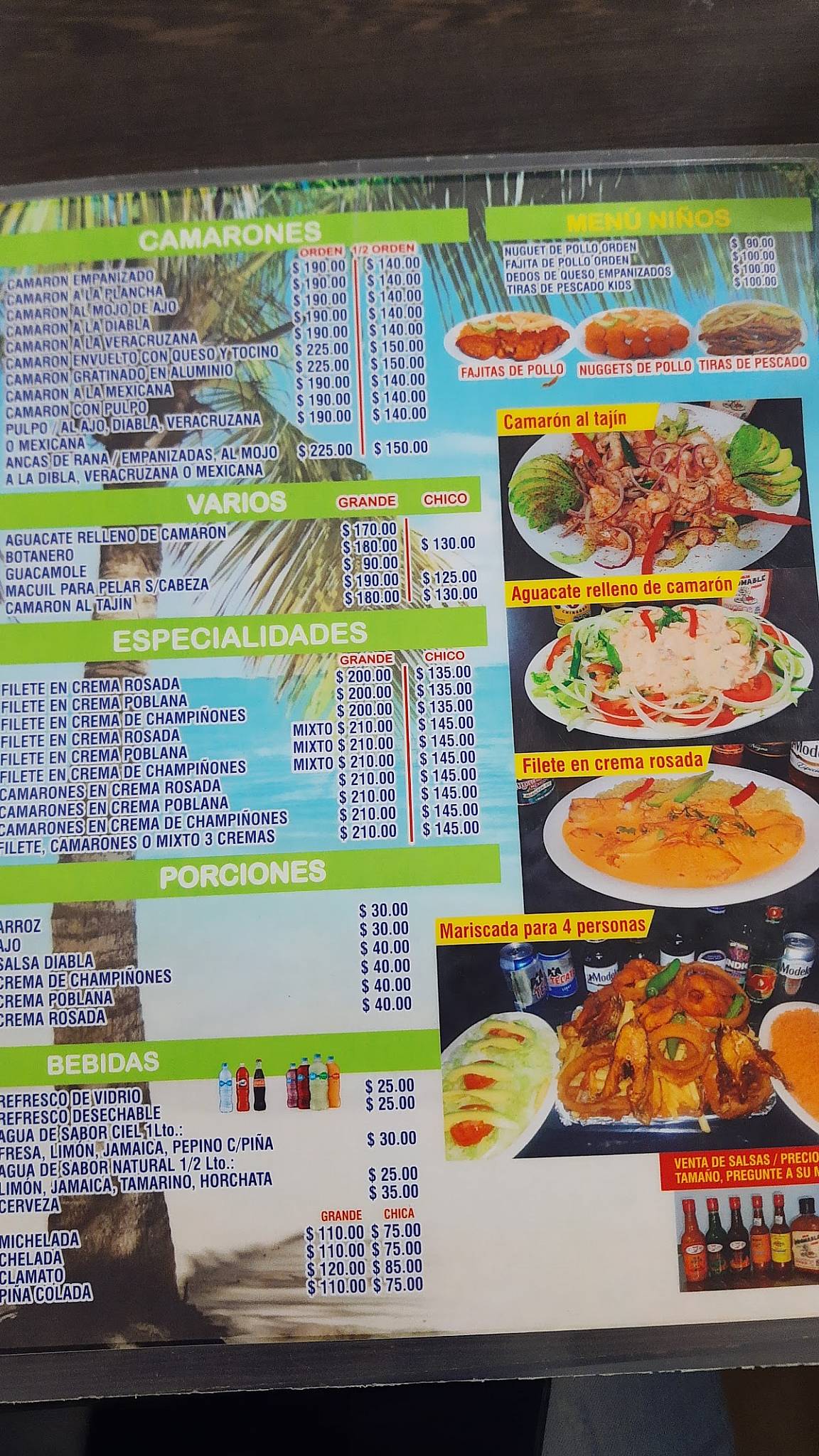 Carta del restaurante Mariscos altamar, Guadalupe
