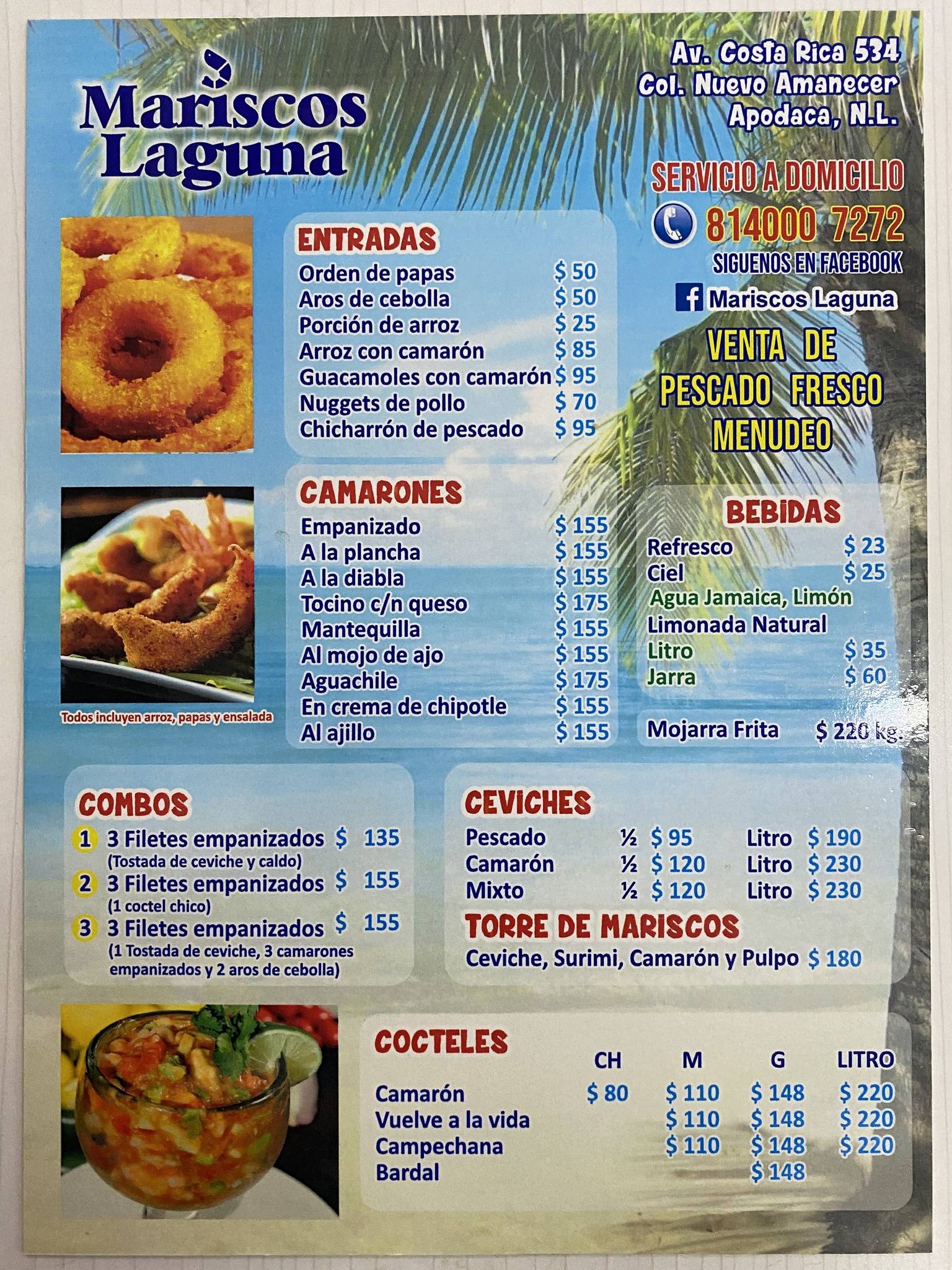 Menu at Mariscos Laguna restaurant, Ciudad Apodaca, Av Afganistán 115