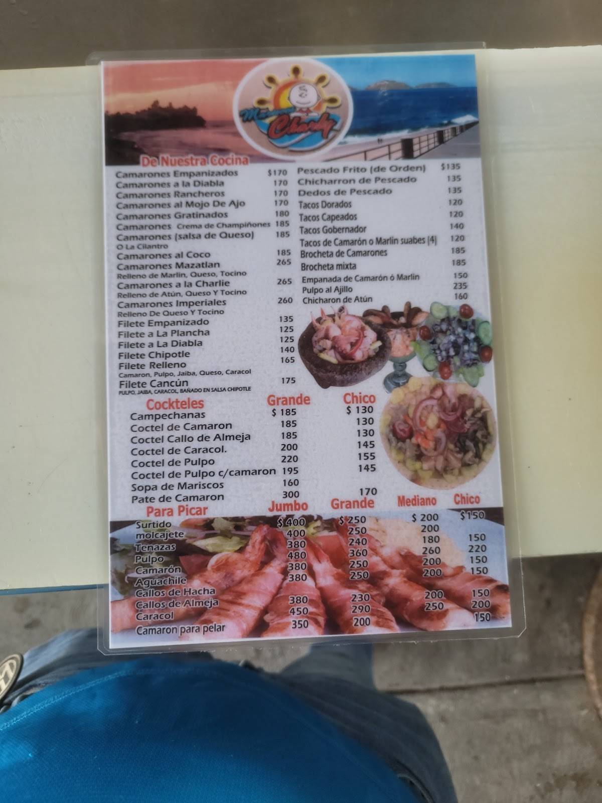 Carta del restaurante Mariscos charly, Mazatlán
