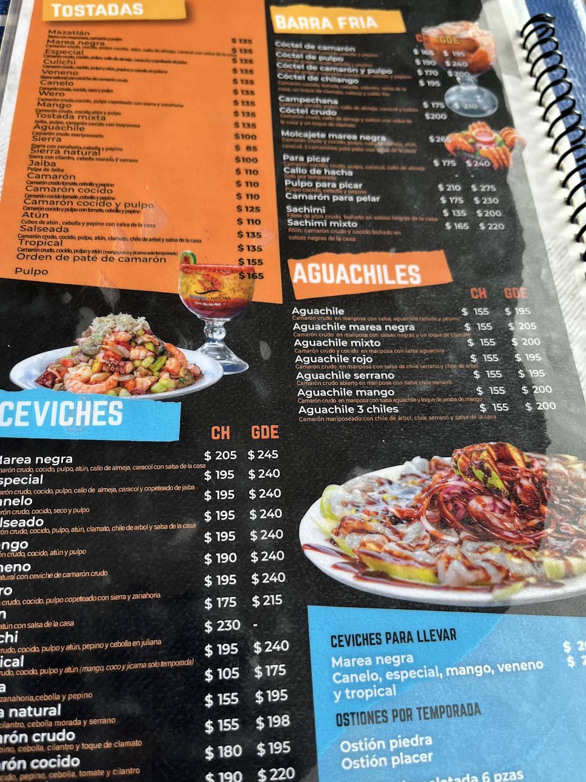 Carta del restaurante Mariscos Marea Negra Real Pacífico, Mazatlán