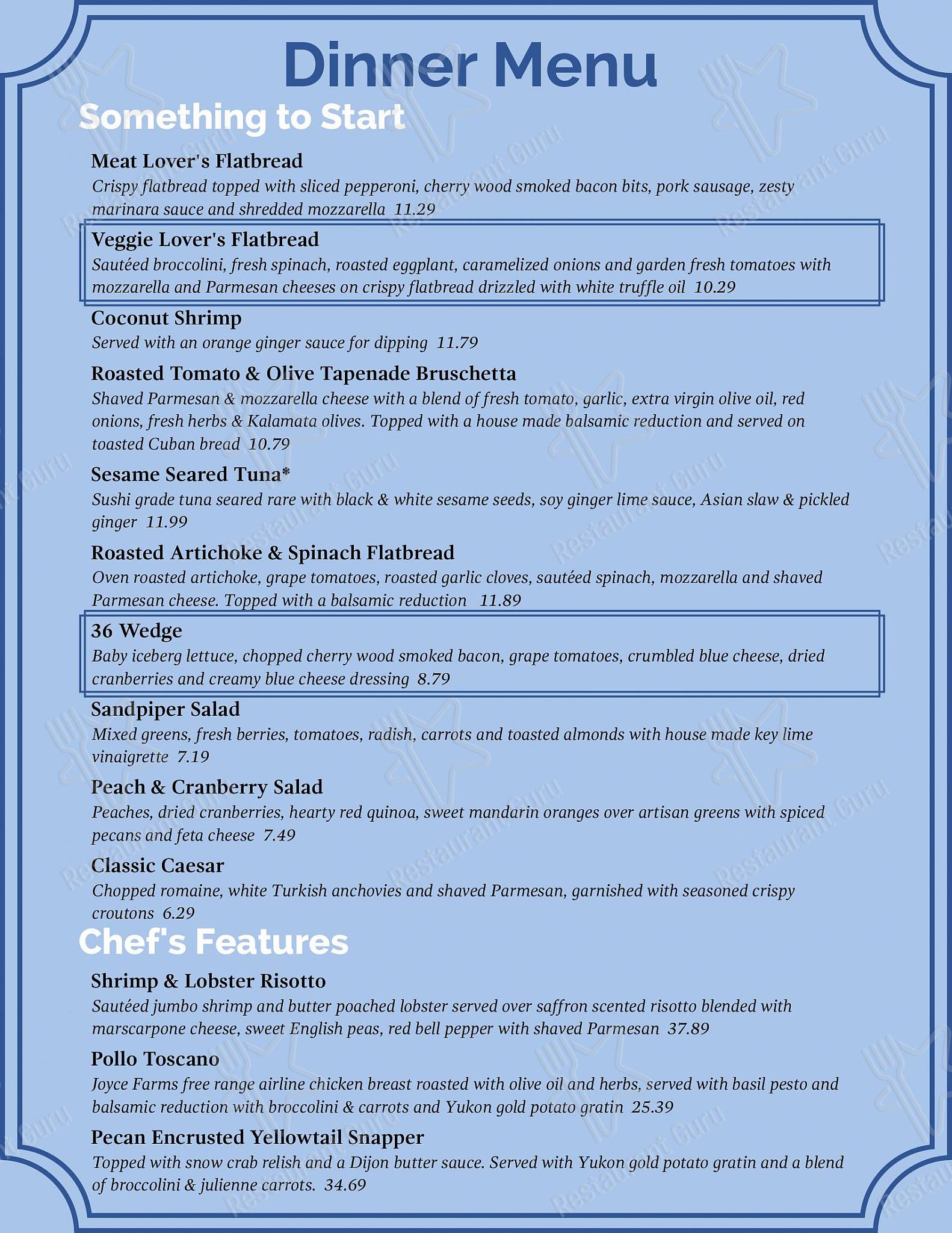 Menu at Pelican Bay North Beach - Marker 36 pub & bar, Naples, Pelican ...