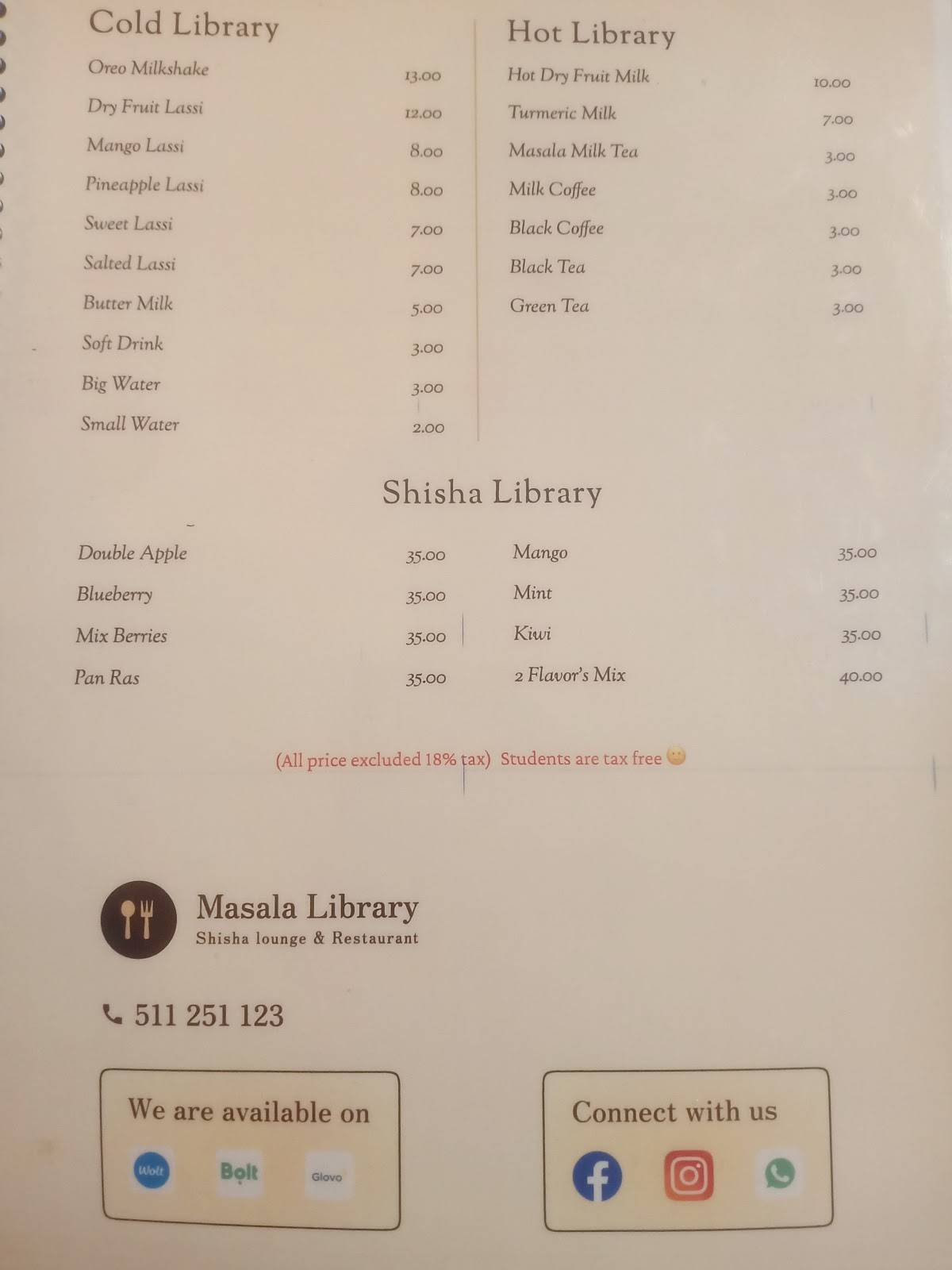 Menu au Masala Library Shisha Lounge & Restaurant ( Halal ), Tbilissi