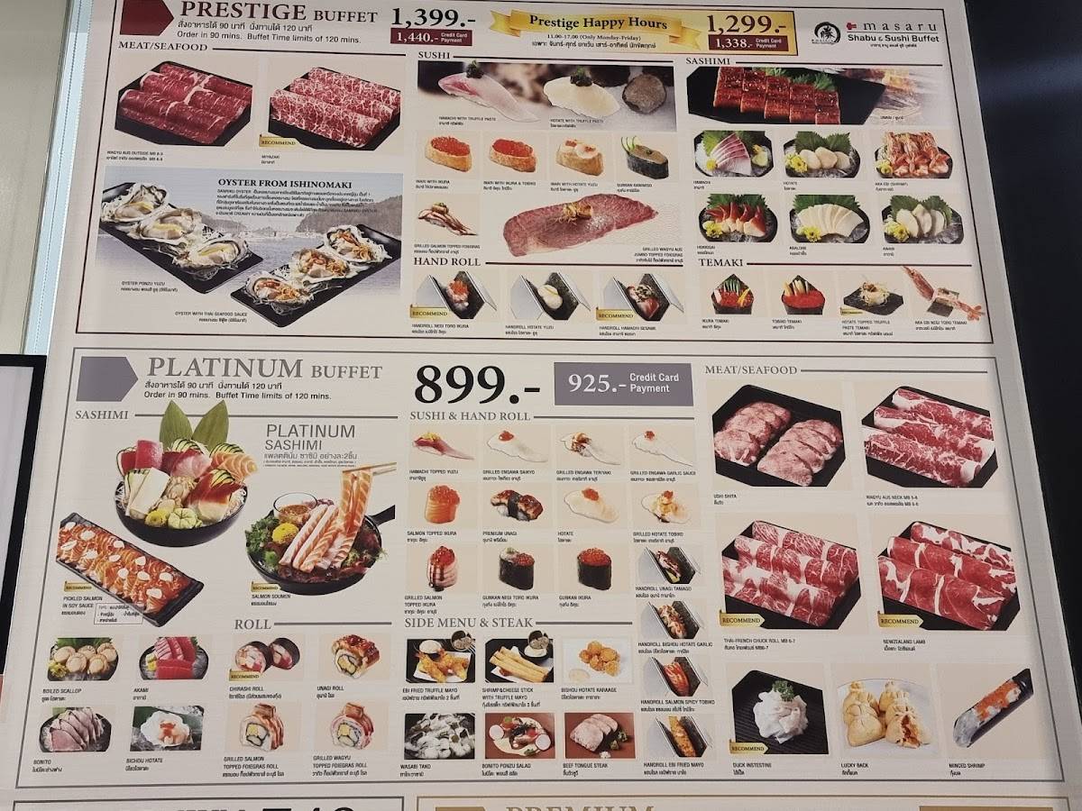 Menu at Masaru Shabu & Sushi Buffet restaurant, Bangkok, 943 19 Pradit ...