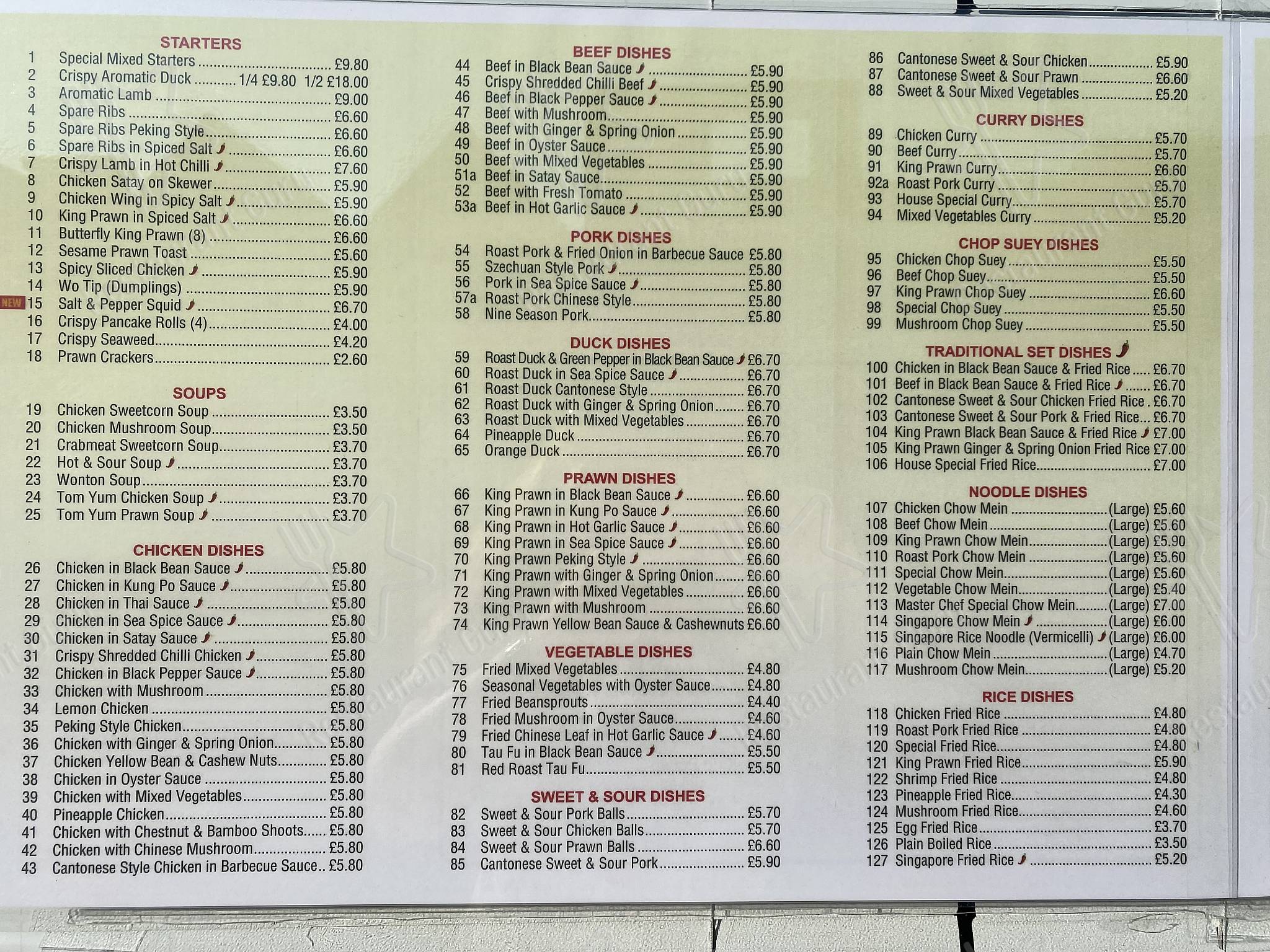 Menu at Master Chef - Chinese Food Take Away fast food, South Croydon ...