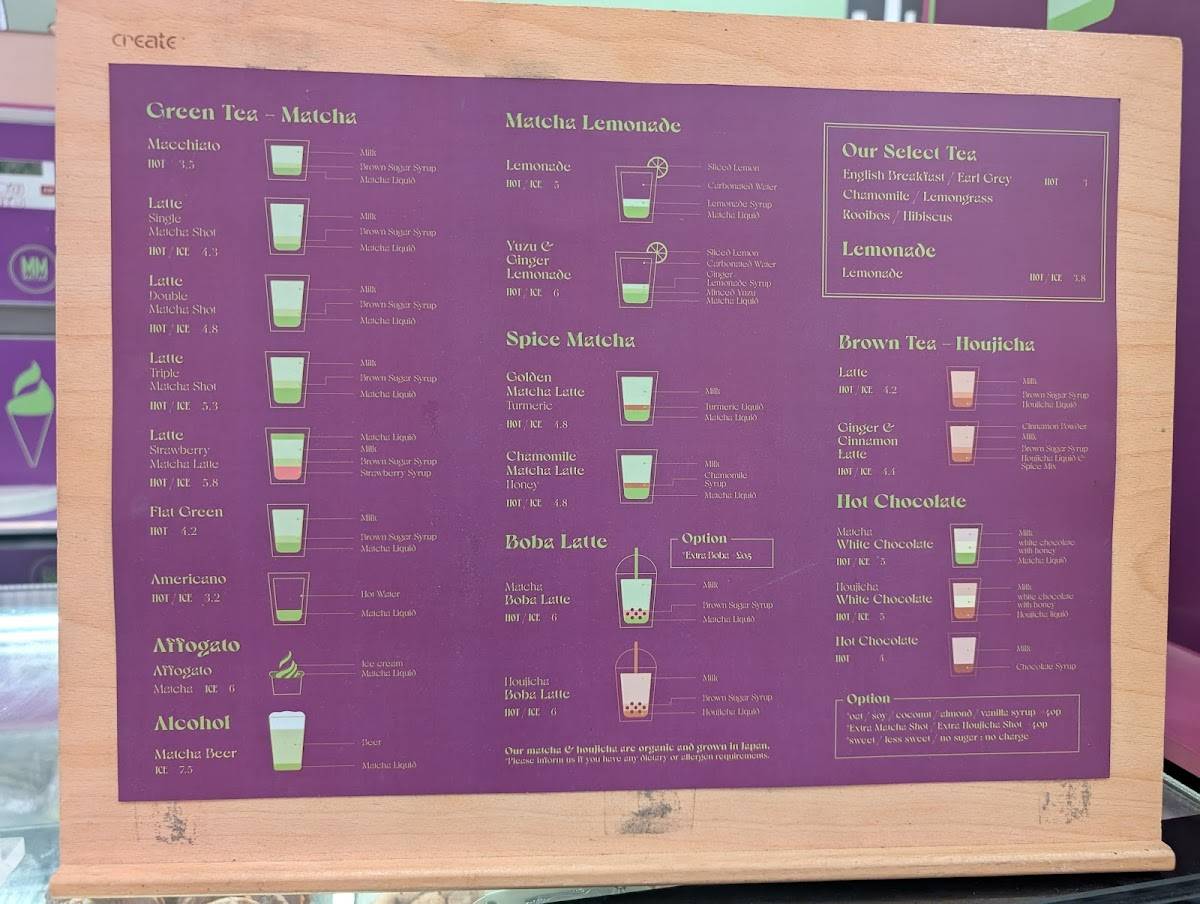 Menu at Matcha Metropolitano cafe, London