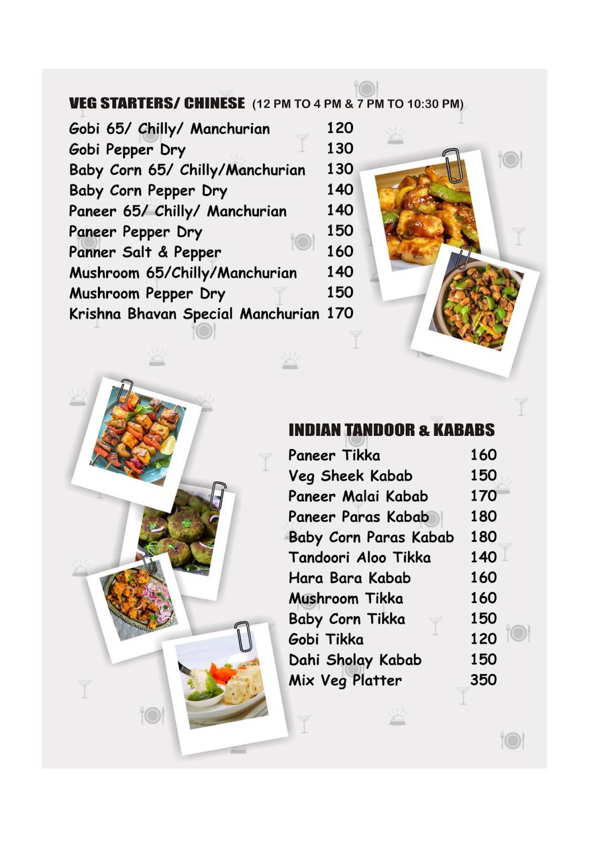 Menu at Krishna Bhavan Pure Veg Restaurant, Mathikere