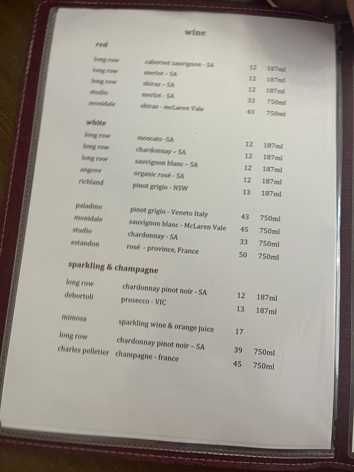 Menu at Matthew Thomas cafe, Sandgate