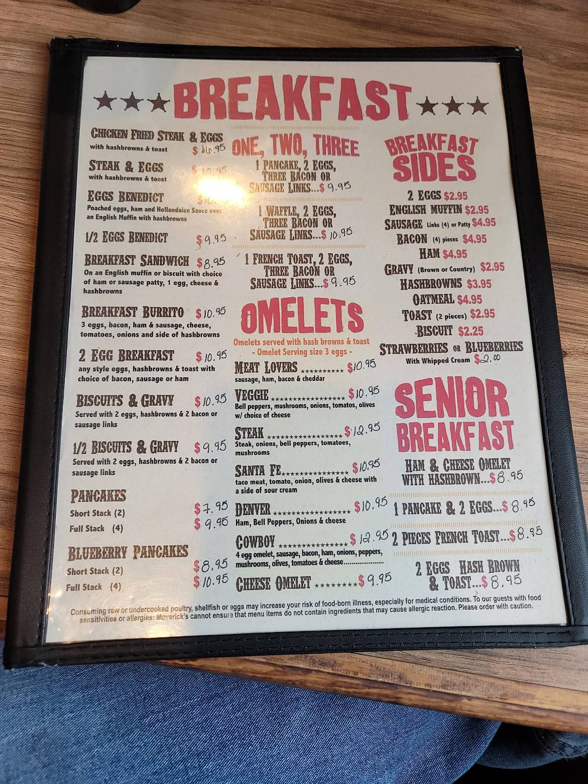 Menu at Maverick's Restaurant, Colville