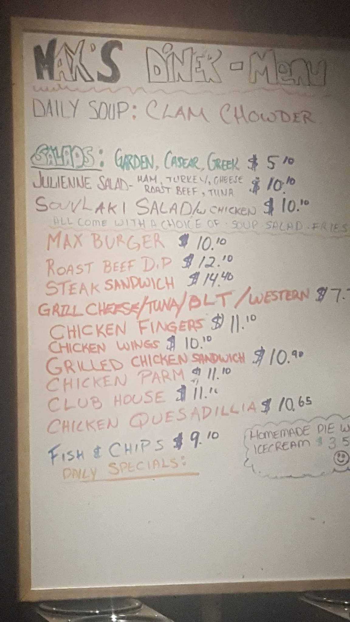 Menu at Max's Diner restaurant, Mississauga, 975 Mid-Way Blvd