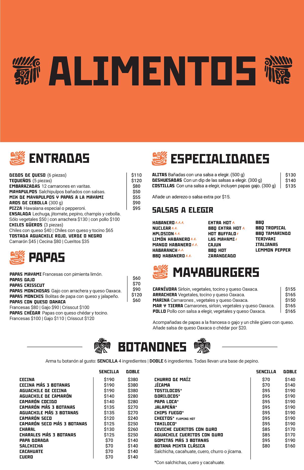 Carta del pub y bar Mayami Wings, Zapopan, Av. Manuel Ávila Camacho 3281