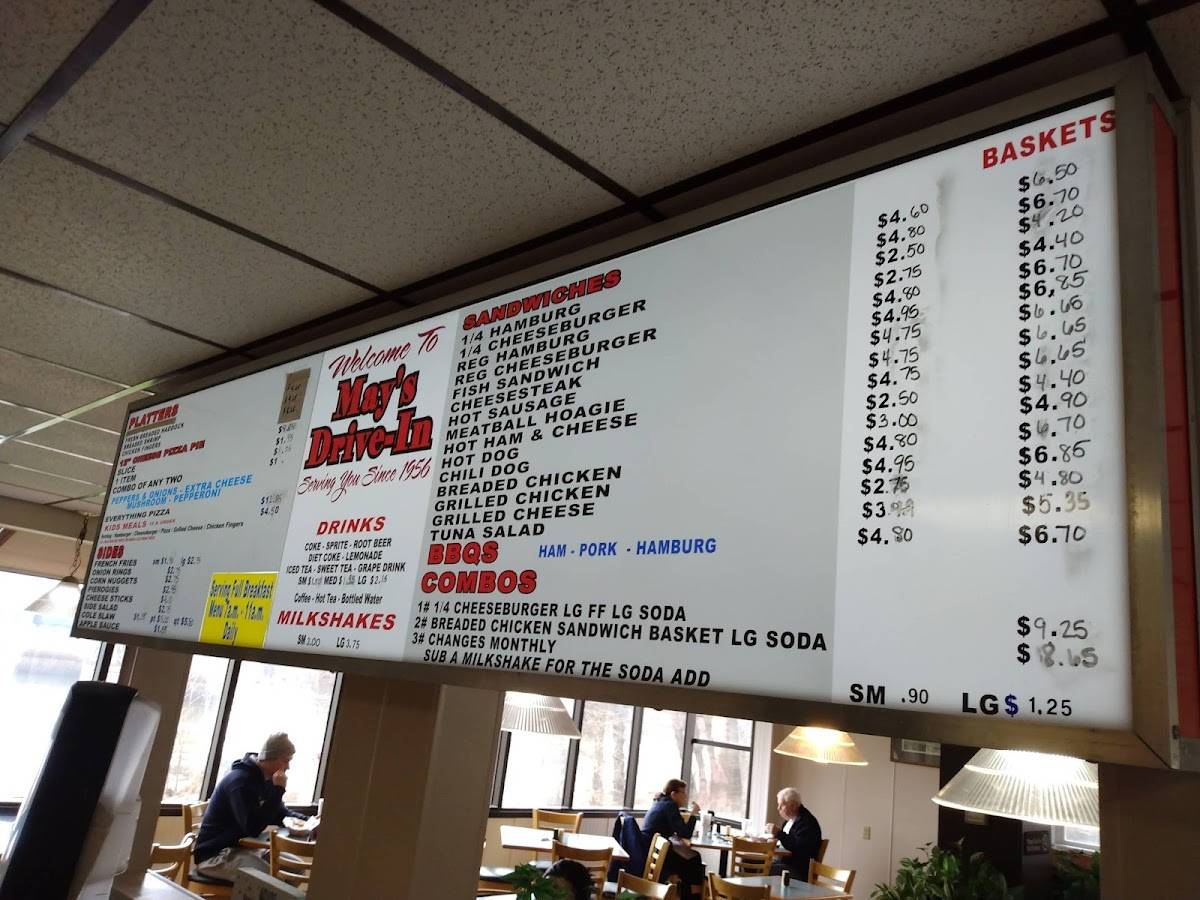Menu at May's Drive-In Lewisburg restaurant, Milton