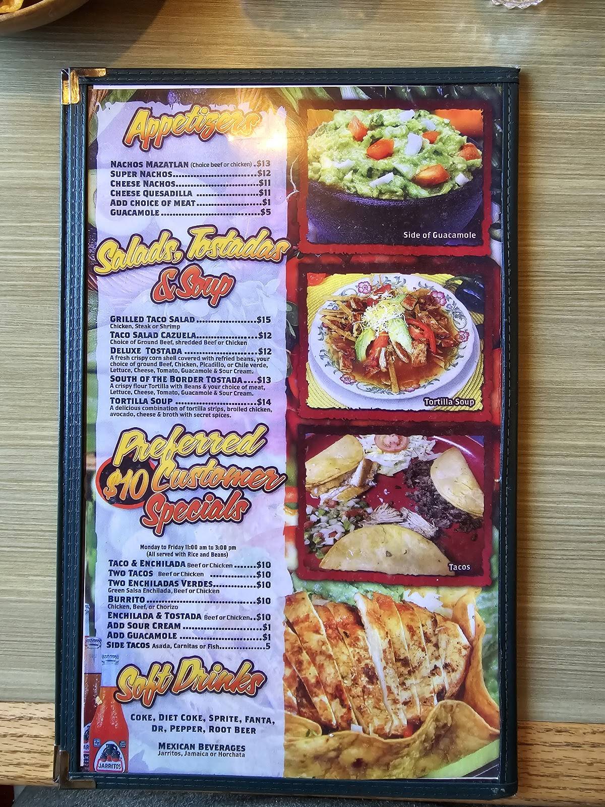 Menu at Mazatlan Mexican Restaurant, Pendleton