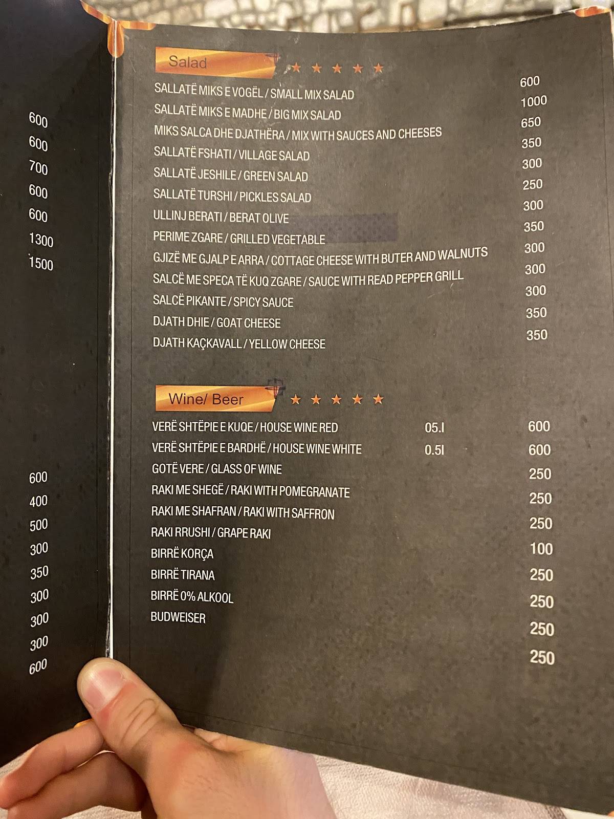 Menu au Mbrica Restaurant Traditional Food, District de Berat