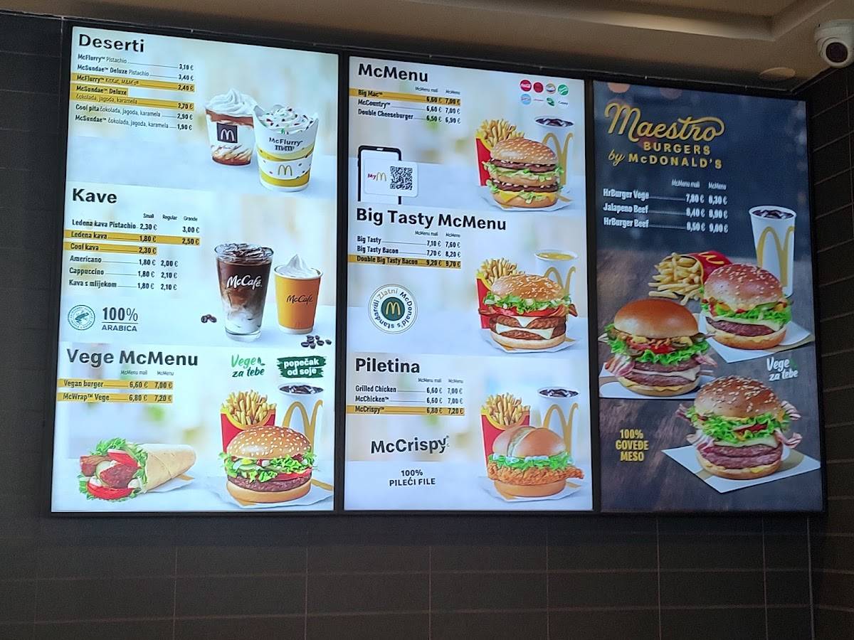 Menu at McDonald's Pula restaurant, Pula