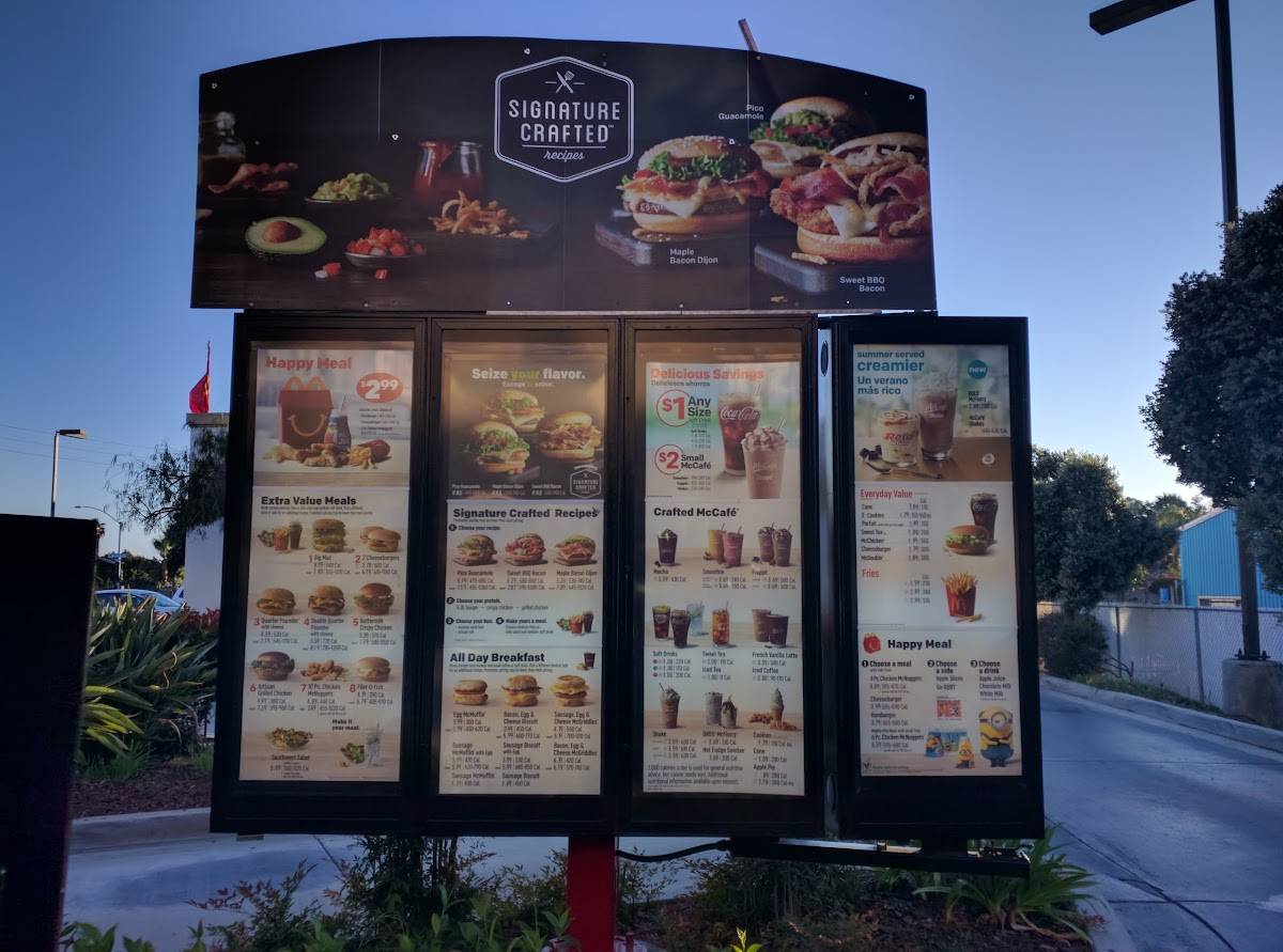 Menu at McDonald's fast food, San Diego, Mission Bay Dr.